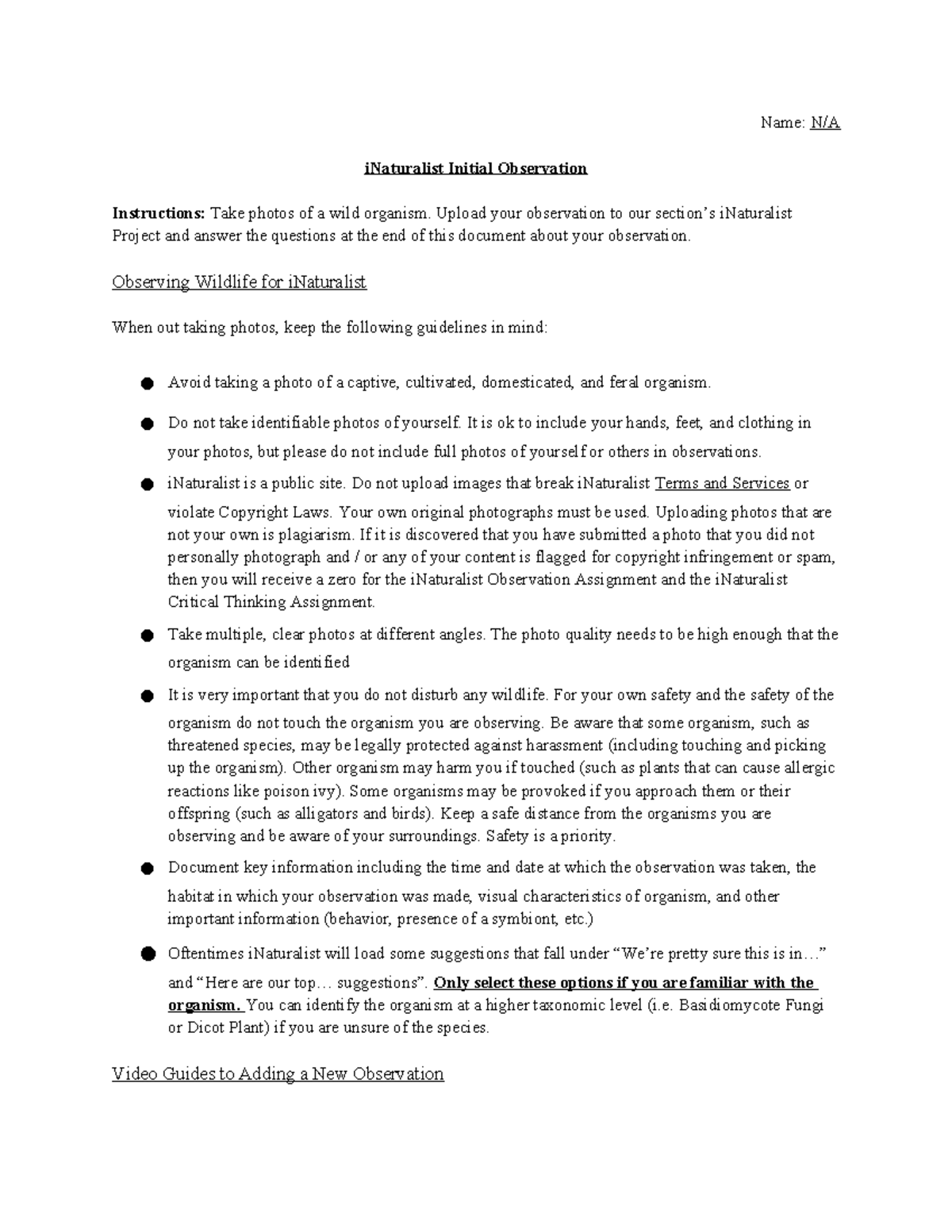 I Naturalist Initial Observation F22 - Name: N/A iNaturalist Initial ...