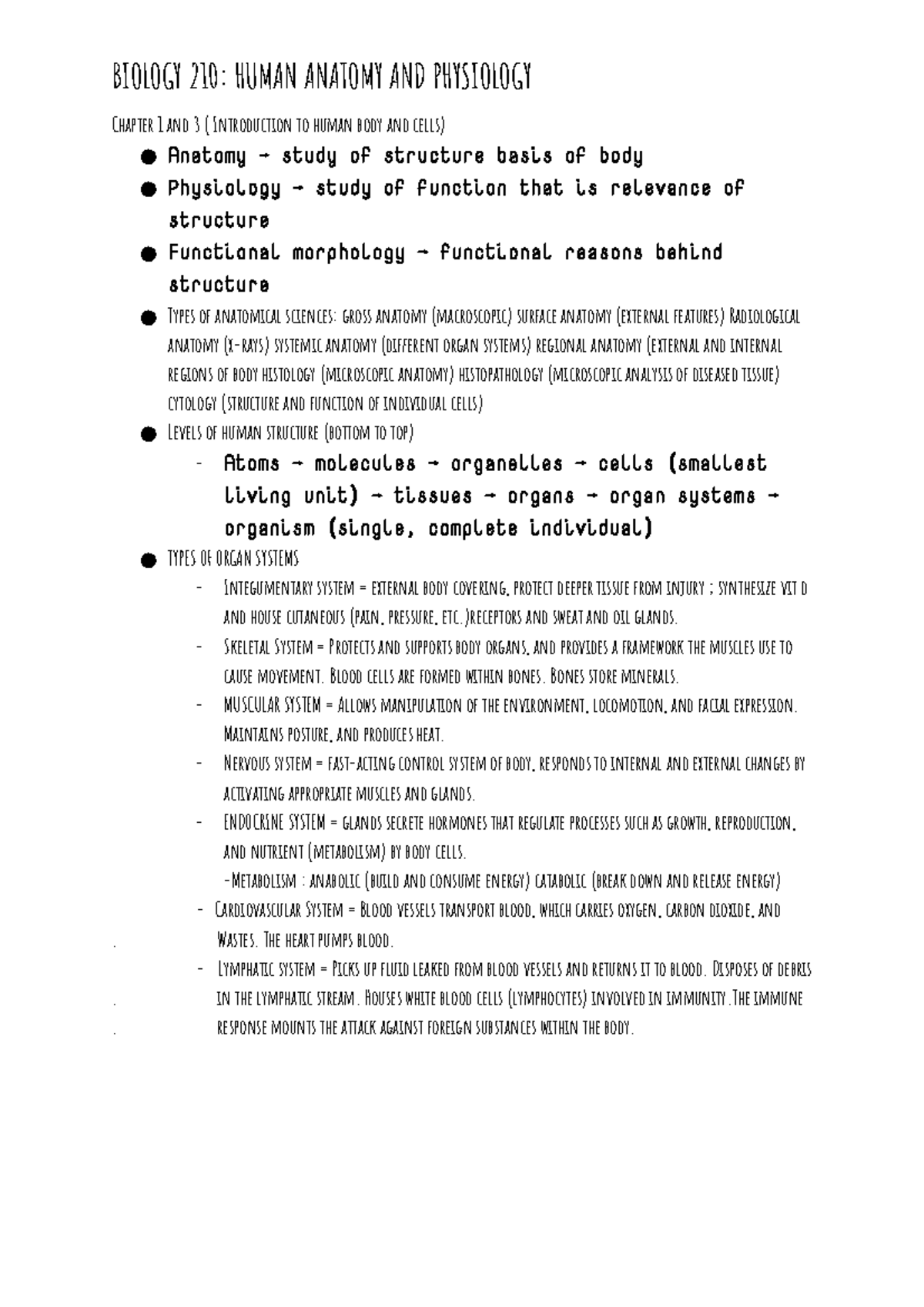 Chapter 1 and 3 Anatomy - BIO 210 - Dr. Patel - BIOLOGY 210: HUMAN ...