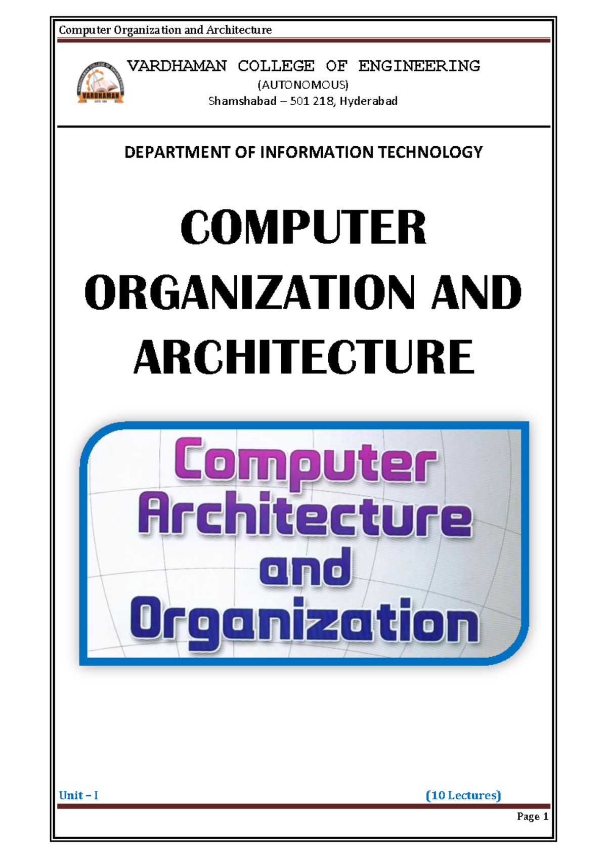 Computer ARCH AND Organization - VARDHAMAN COLLEGE OF ENGINEERING ...