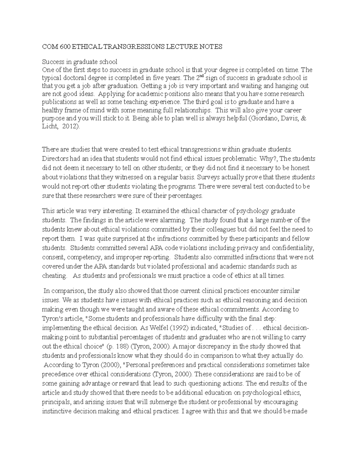 COM 600 Ethical Transgressions Lecture Notes - COM 600 ETHICAL ...