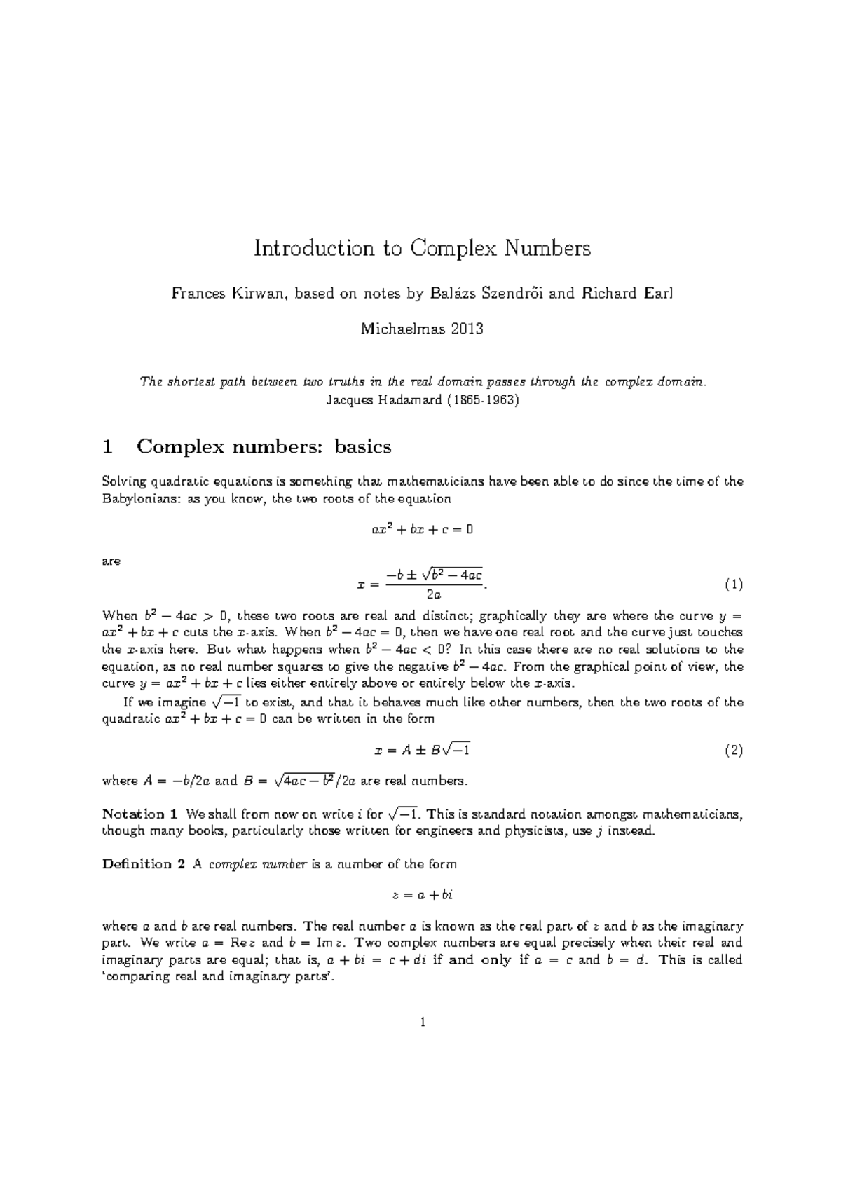 Introduction to Complex Numbers - Introduction to Complex Numbers ...