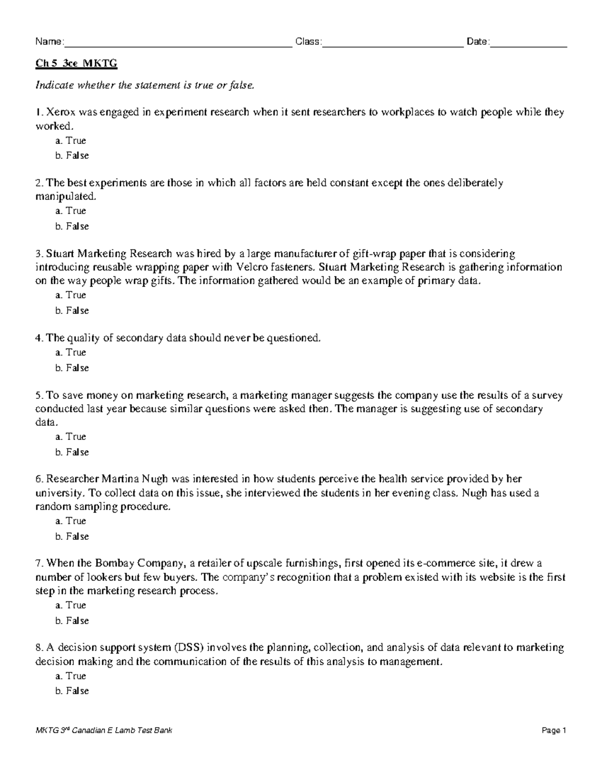 Ch 5 test for marketing notes studying guide for marketing - Ch 5_3ce ...