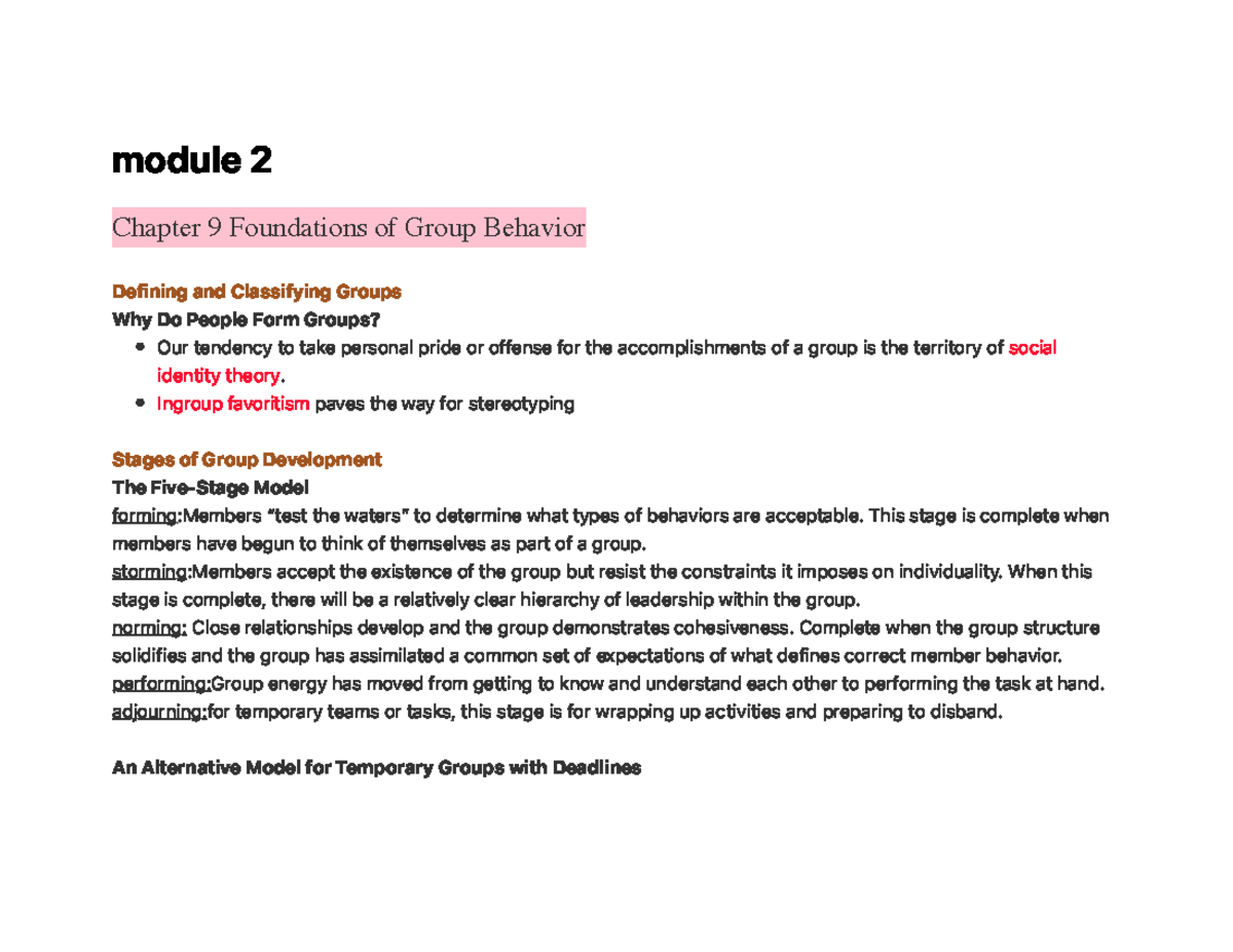 Module 2 - spring 2021 - module 2 Chapter 9 Foundations of Group ...