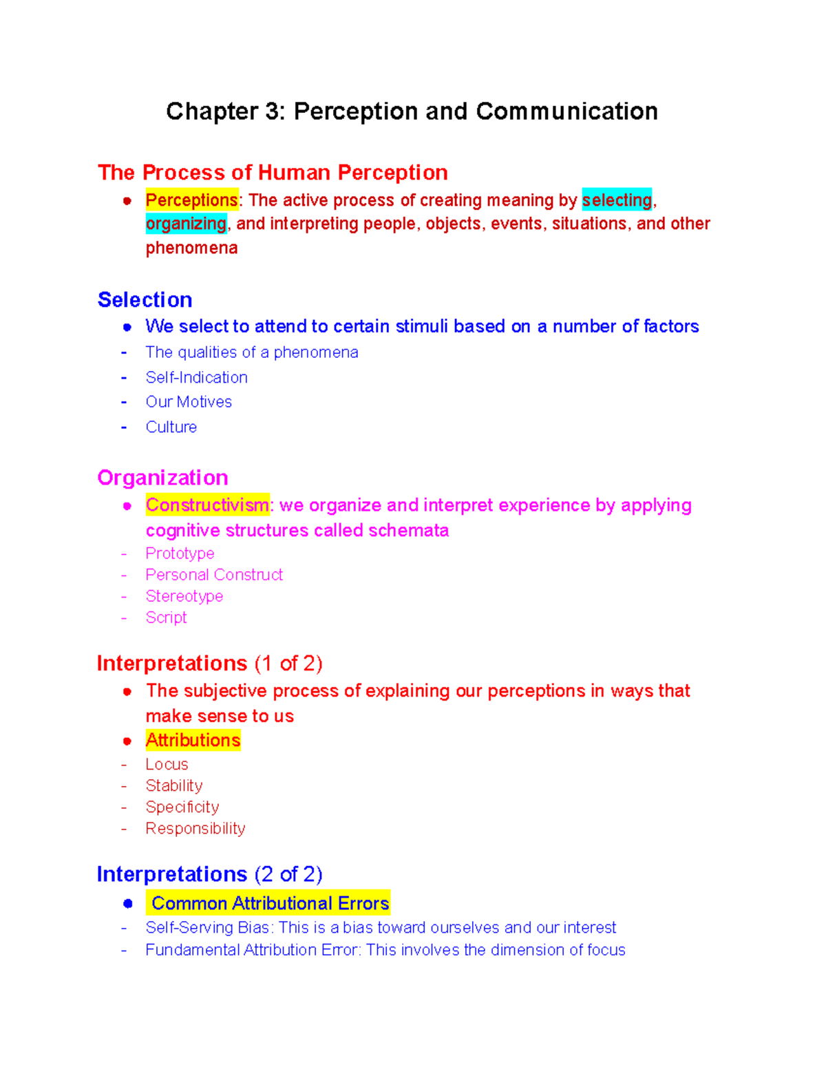 Com 120 Chapter 3 - Chapter 3: Perception and Communication The Process ...