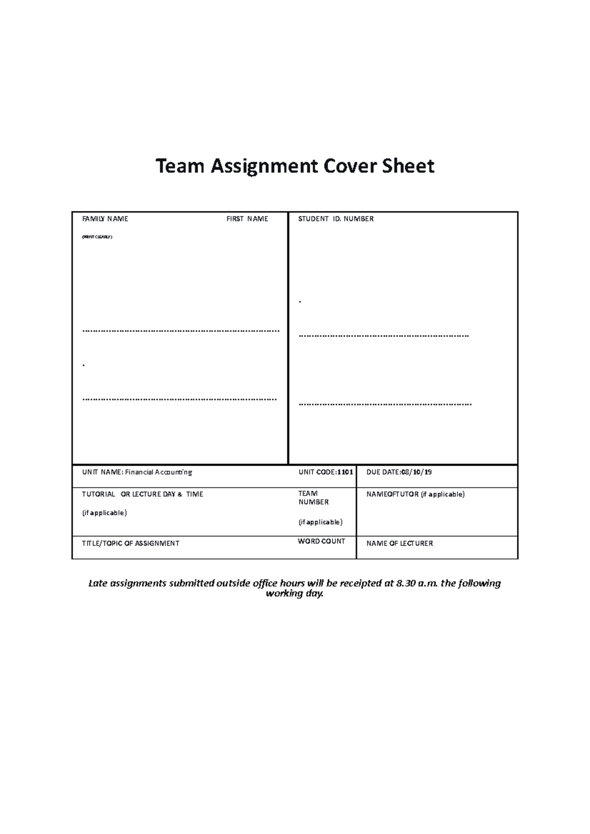 2019 Group project acct1101 - Team Assignment Cover Sheet FAMILY NAME ...