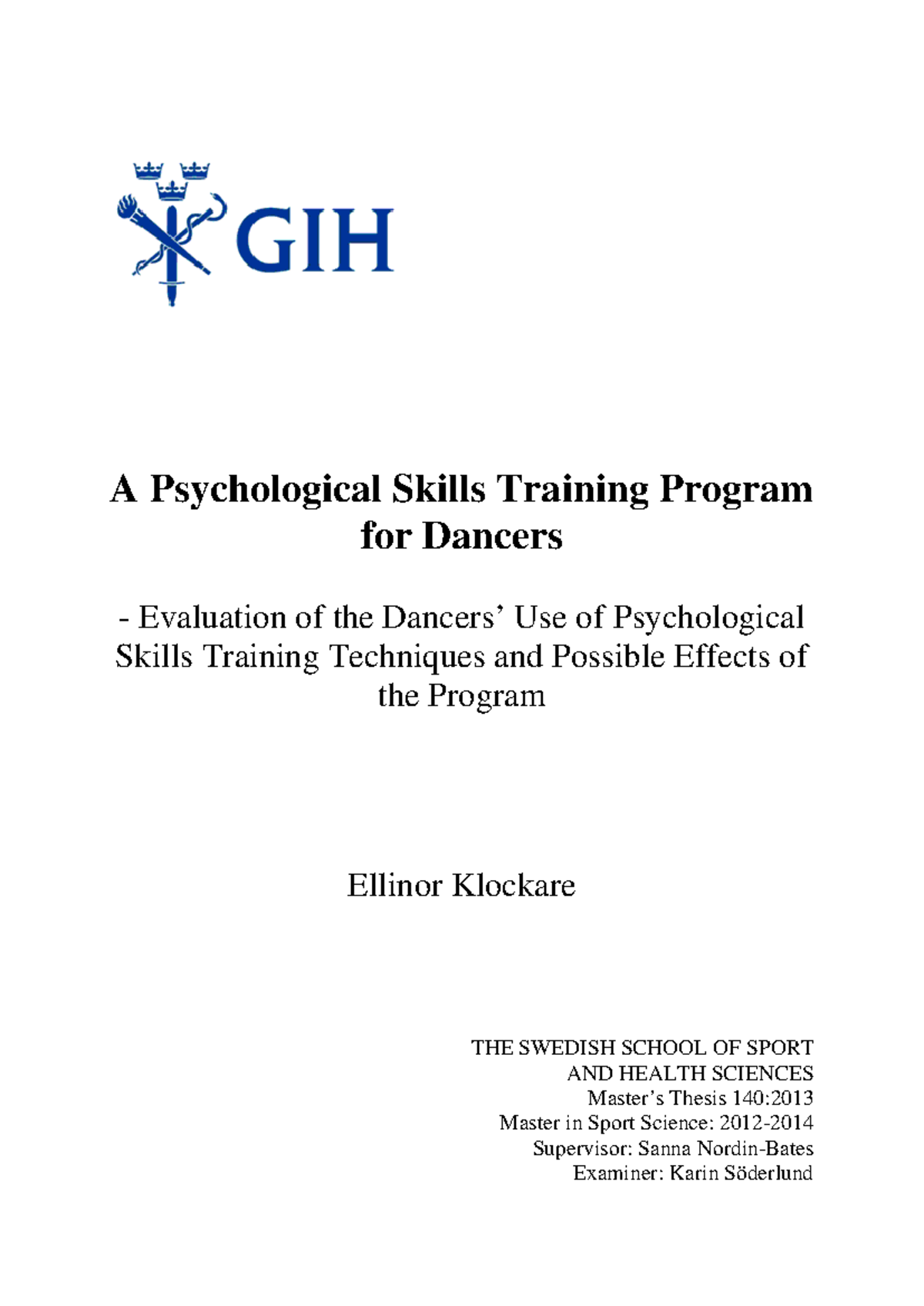 A psychological skills training - e print - A Psychological Skills ...