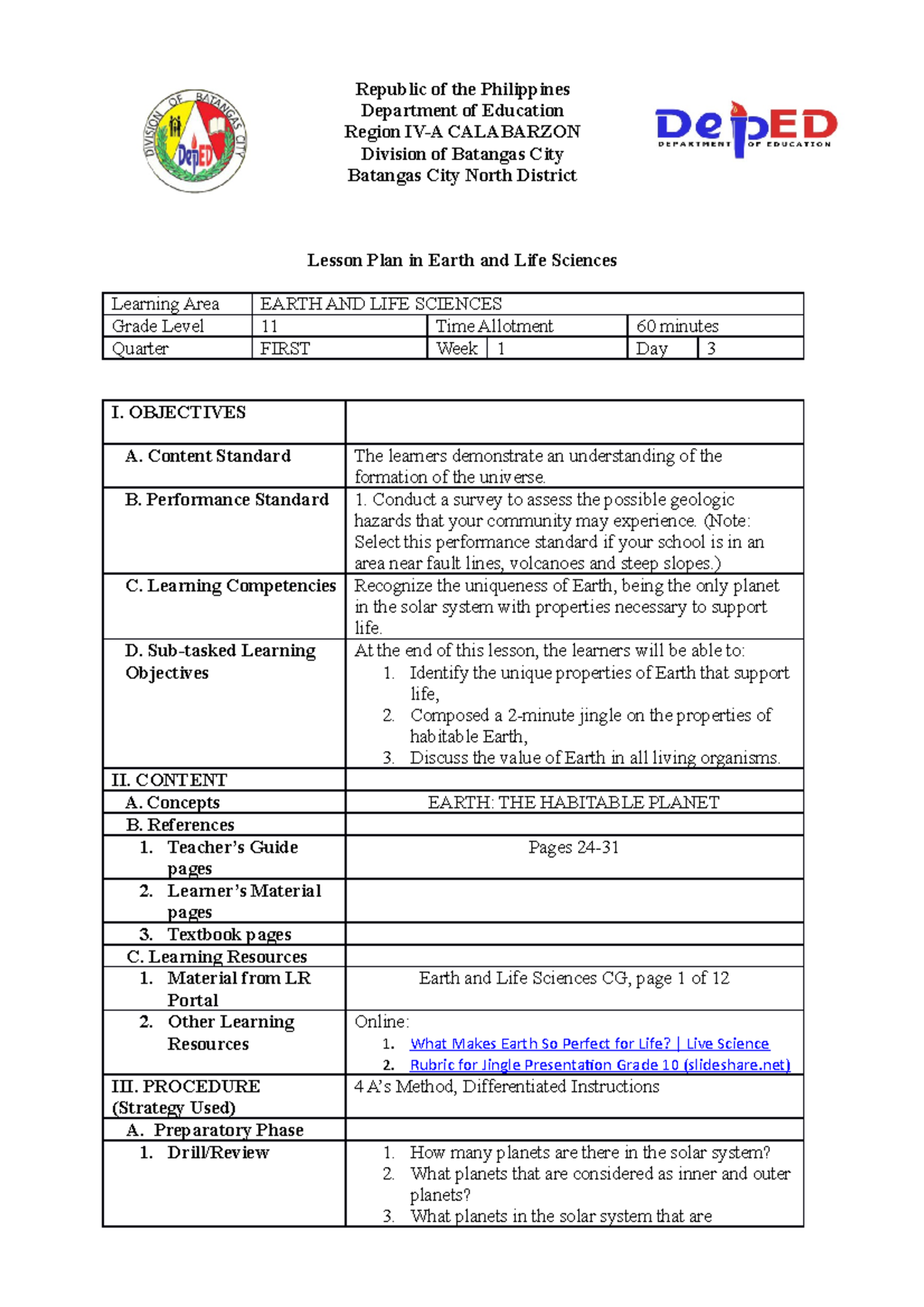 Updated Lesson Plan Science - Republic of the Philippines Department of ...