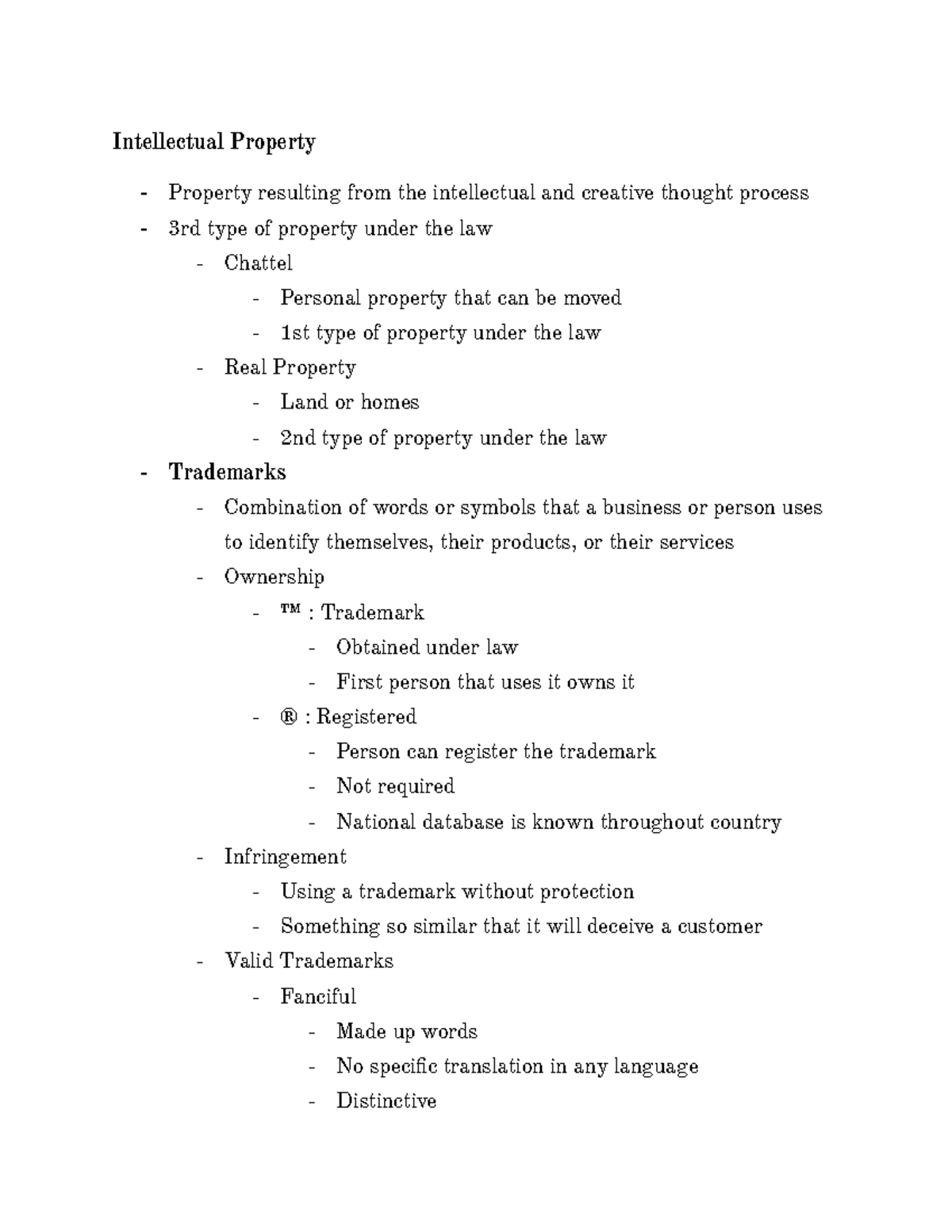 Week 6 Notes - Module 6 - Intellectual Property Property resulting from ...