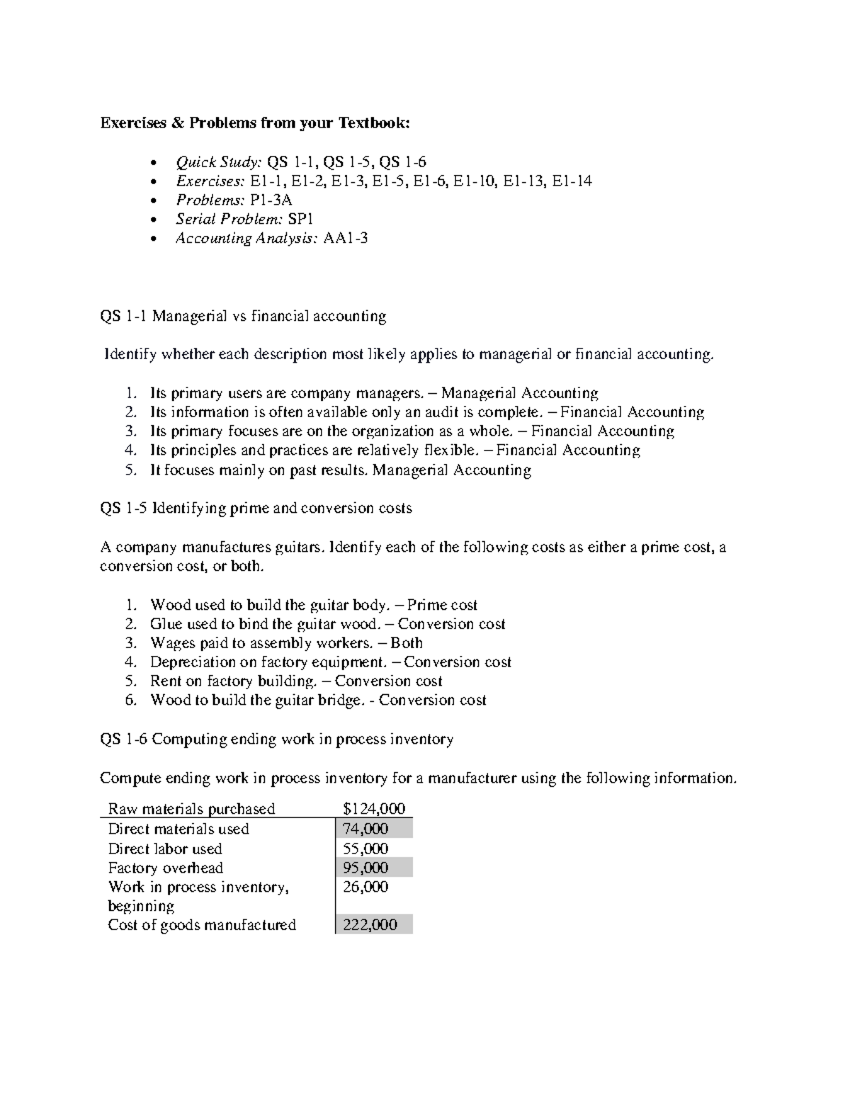 Exercises homework 1 - Exercises & Problems from your Textbook: • Quick ...
