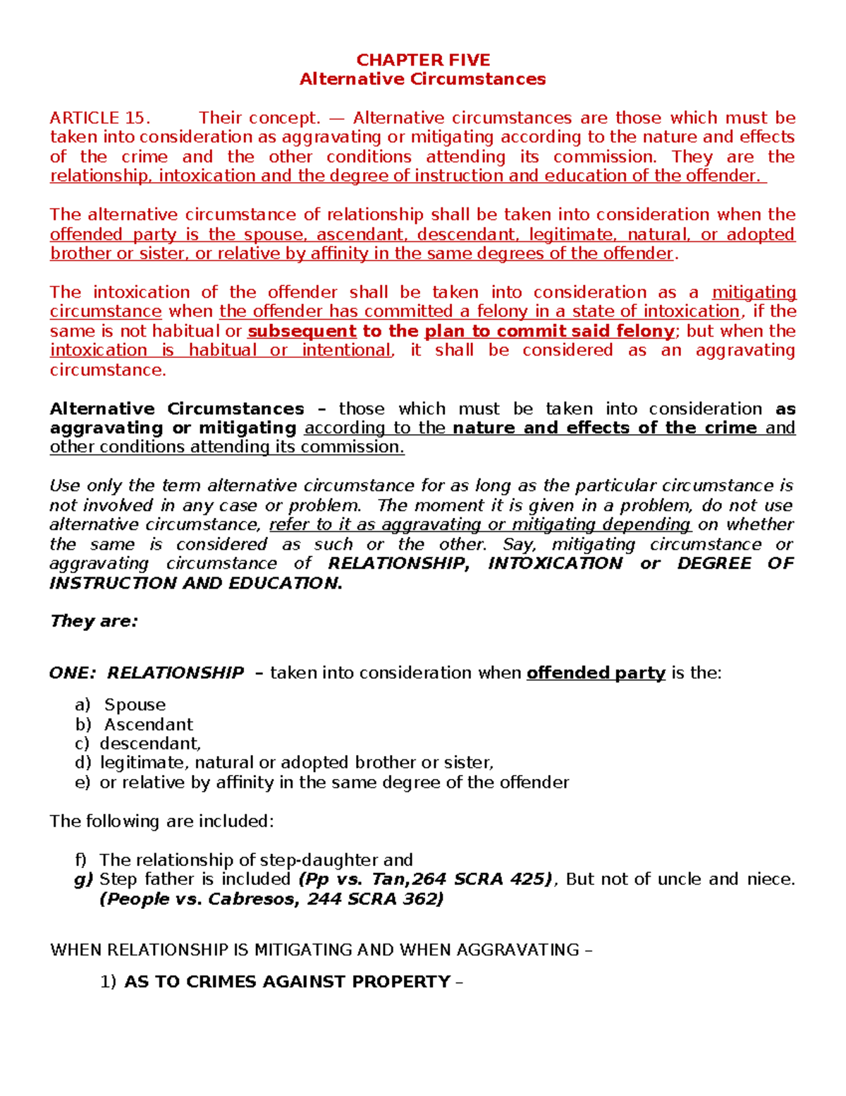 ARTS 15 20 RPC - CHAPTER FIVE Alternative Circumstances ARTICLE 15 ...