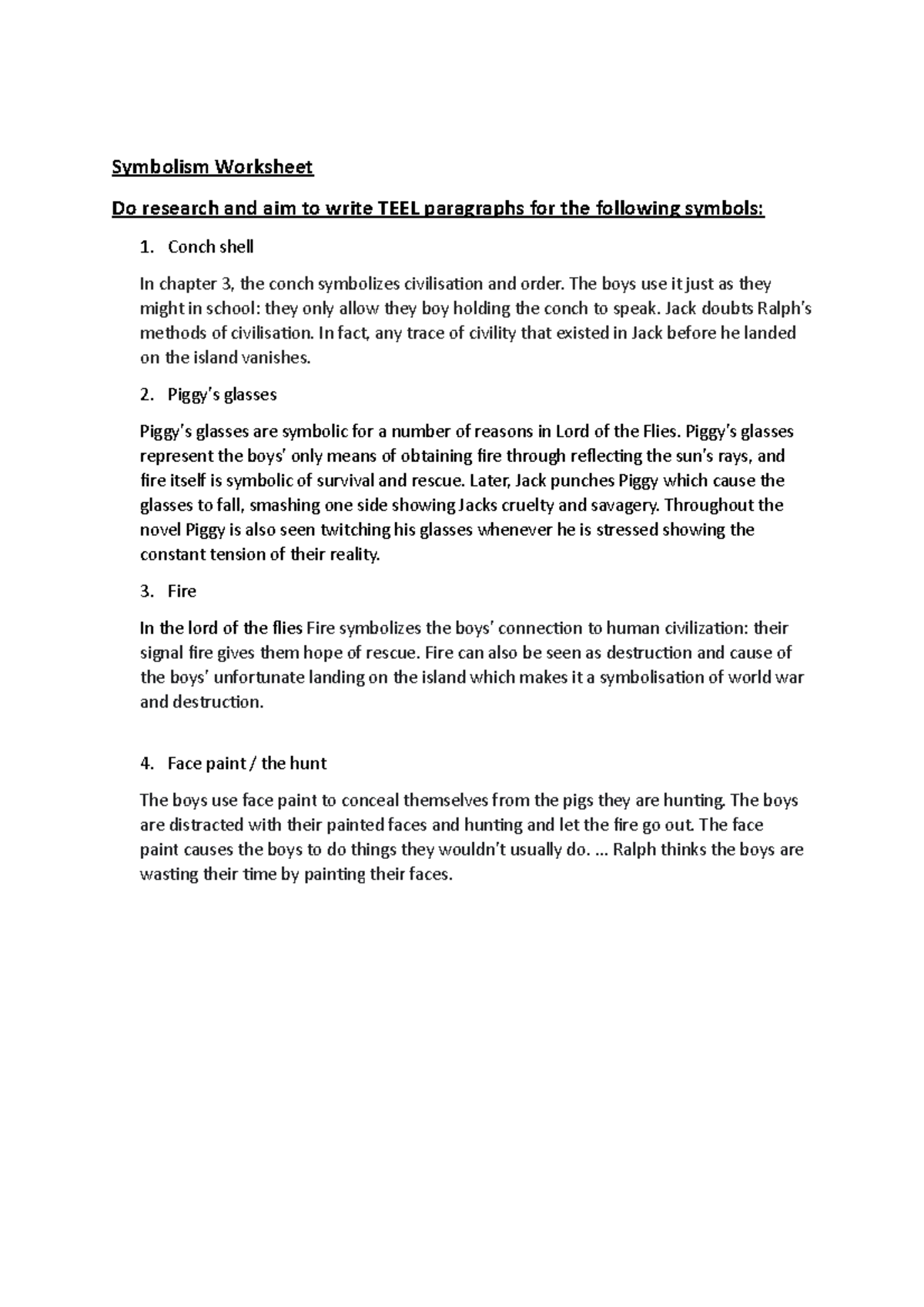 Chp 5-6 questions& symbolism - Symbolism Worksheet Do research and aim ...