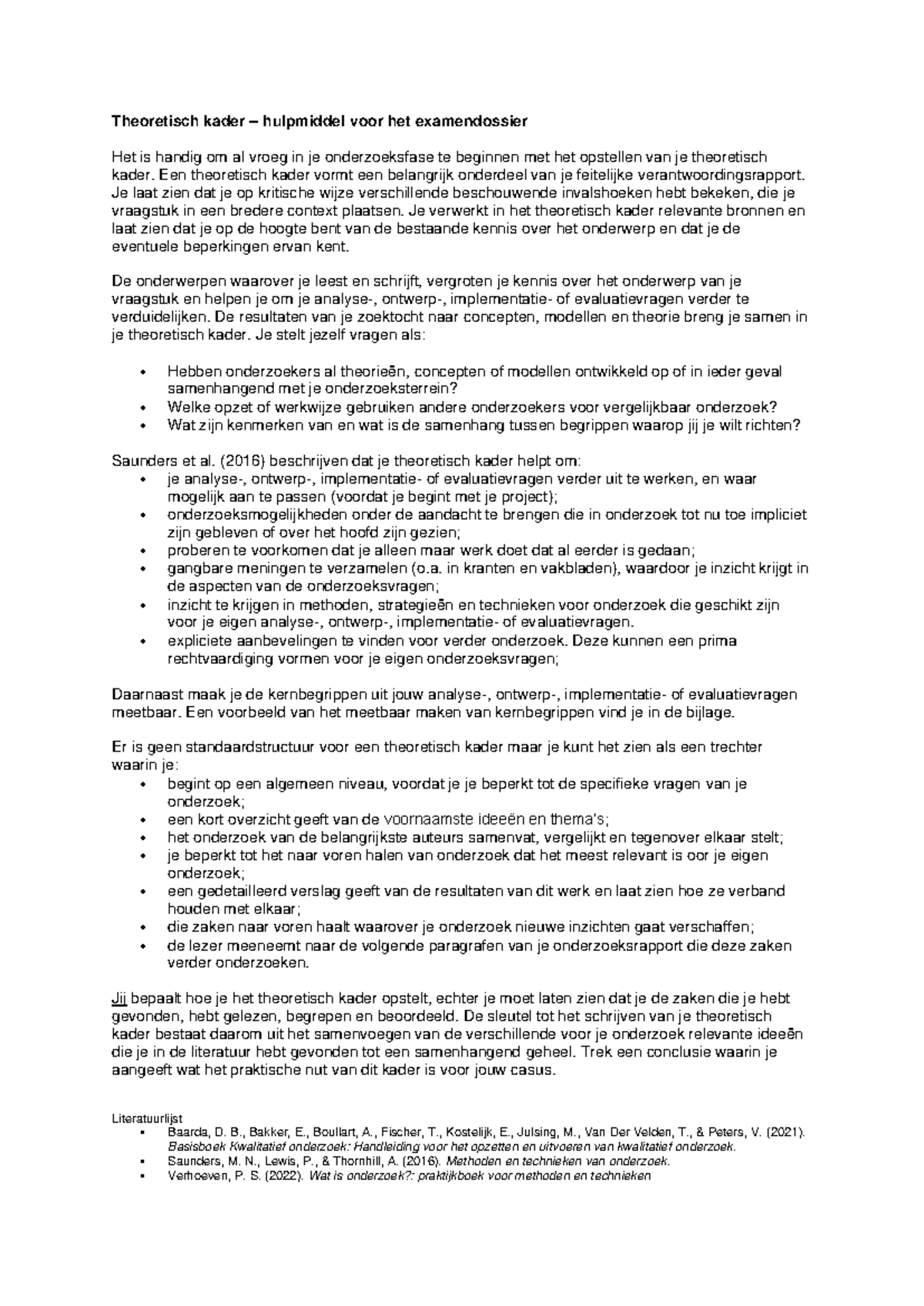 Theoretisch kader - hulpmiddel - Een theoretisch kader vormt een ...