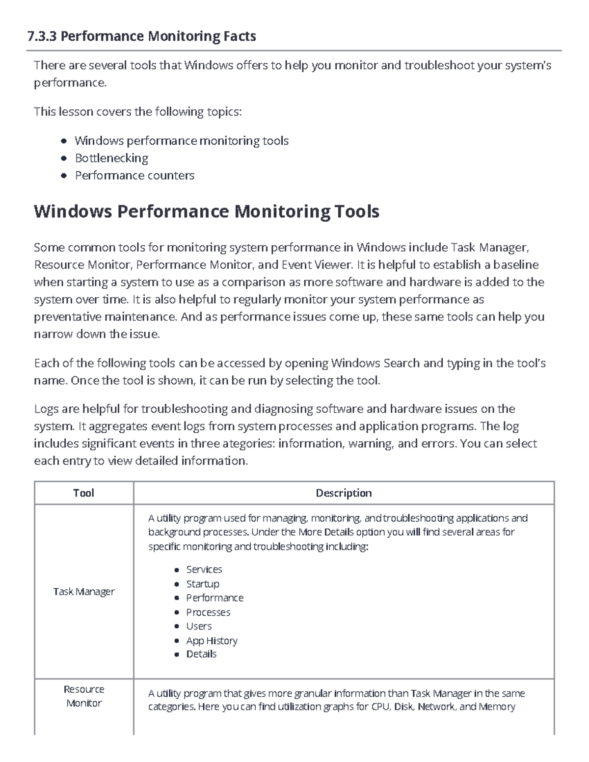 7.3.3 Performance Monitoring Facts - 7.3 Performance Monitoring Facts ...