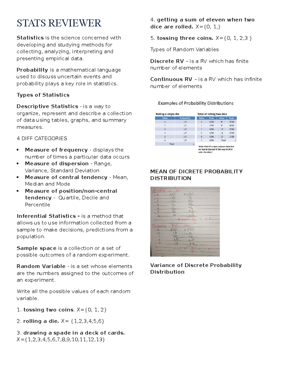 Stats- Reviewer - calculus - STATS REVIEWER Statistics is the science ...