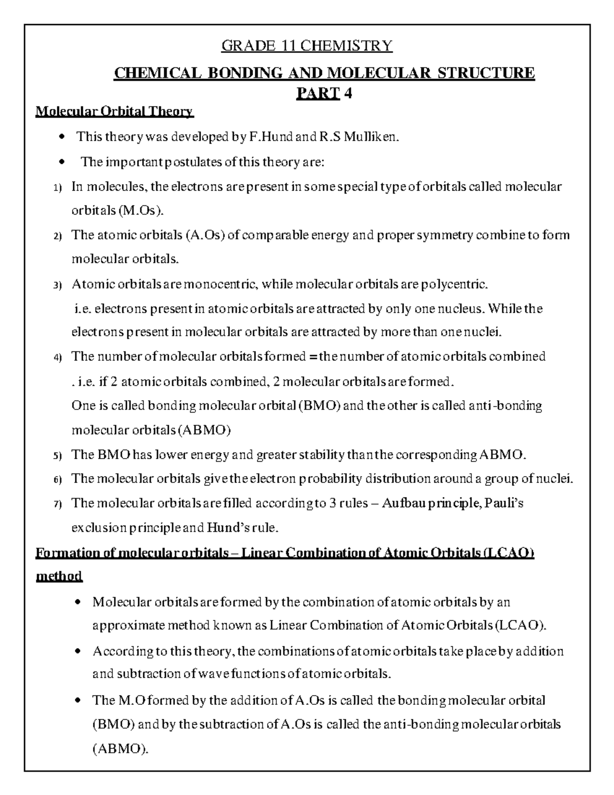 Chemical Bonding PART 4 Revised - GRADE 11 CHEMISTRY CHEMICAL BONDING ...