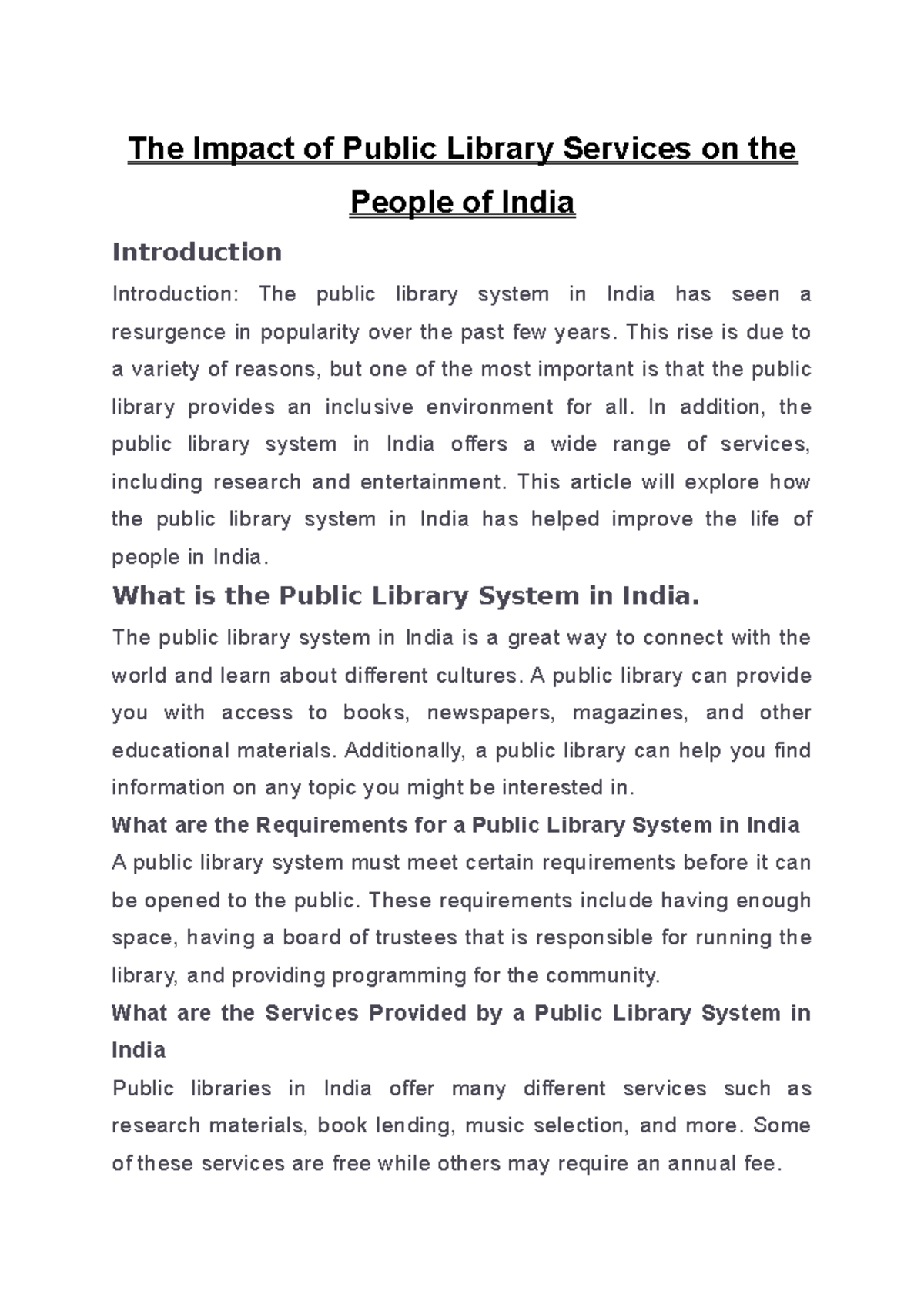The Impact of Public Library Services on the People of India - The ...