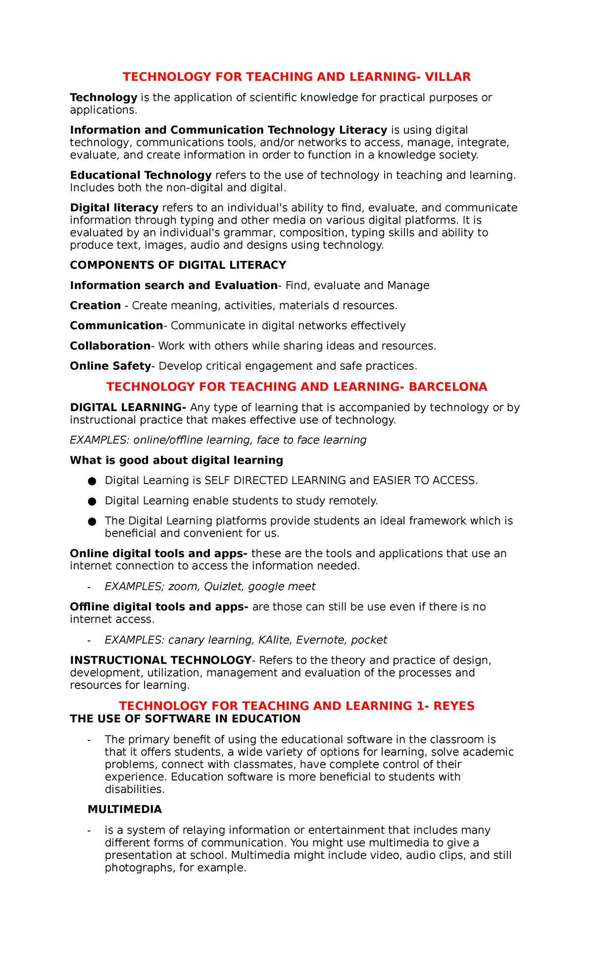 EDUC-4- Reviewer - TECHNOLOGY FOR TEACHING AND LEARNING- VILLAR ...