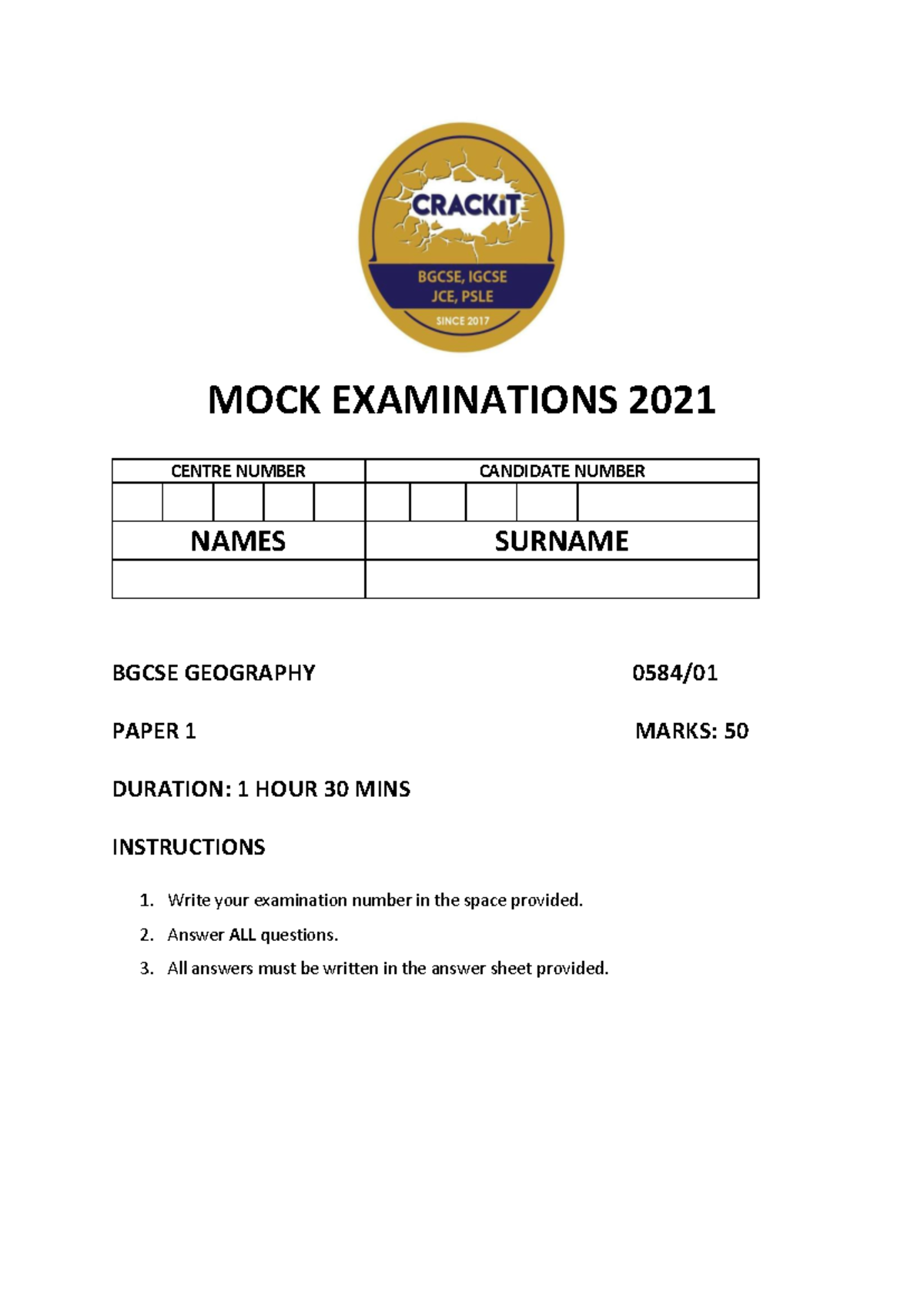 Geography 1 MOCK - for help - MOCK EXAMINATIONS 2021 BGCSE GEOGRAPHY ...