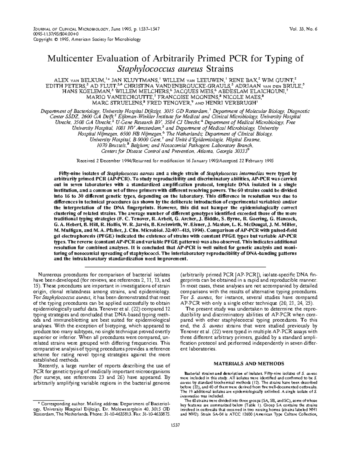 Multicenter Evaluation of Arbitrarily Pr - JOURNAL OF CLINICAL ...