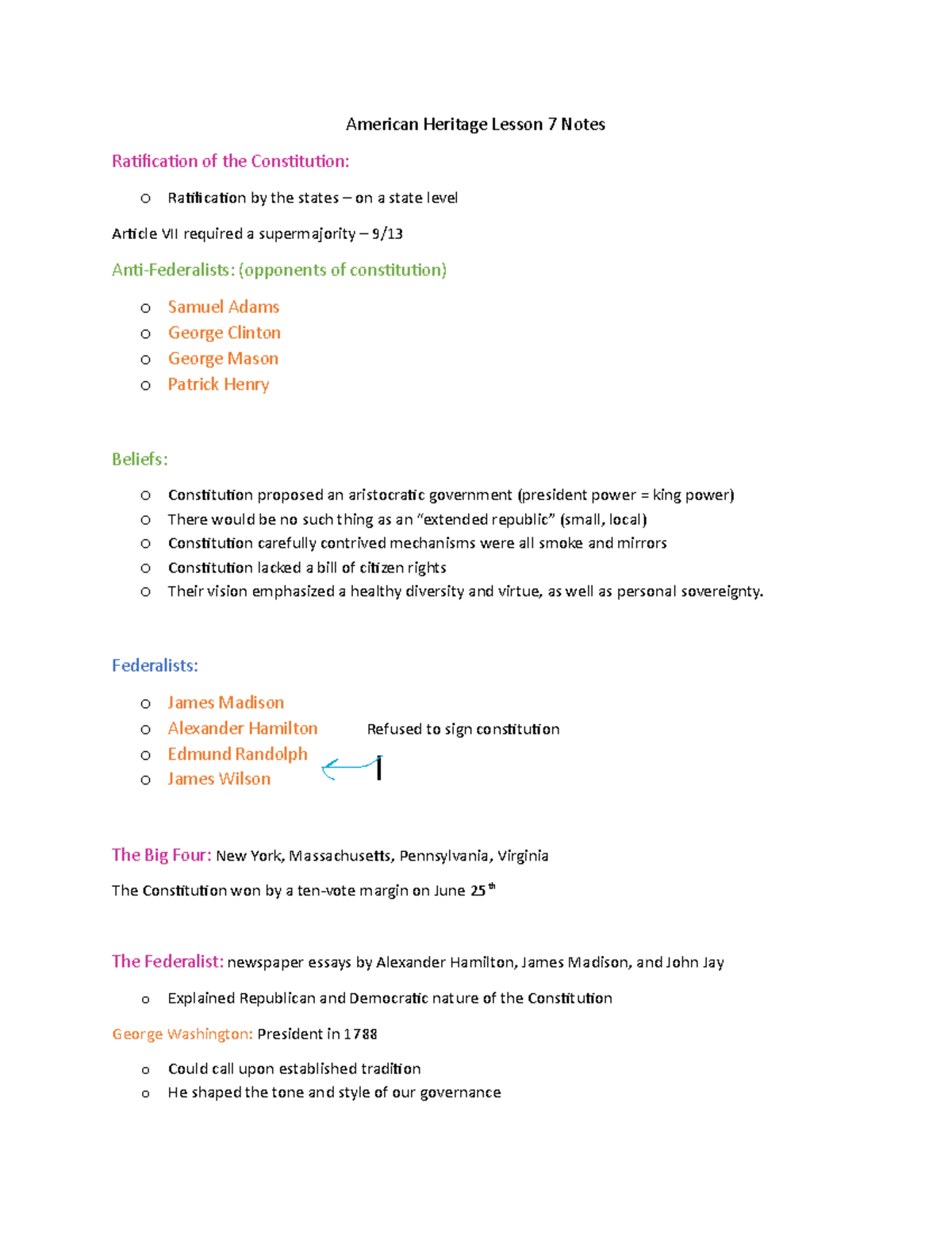 American Heritage Lesson 7 Notes - American Heritage Lesson 7 Notes ...