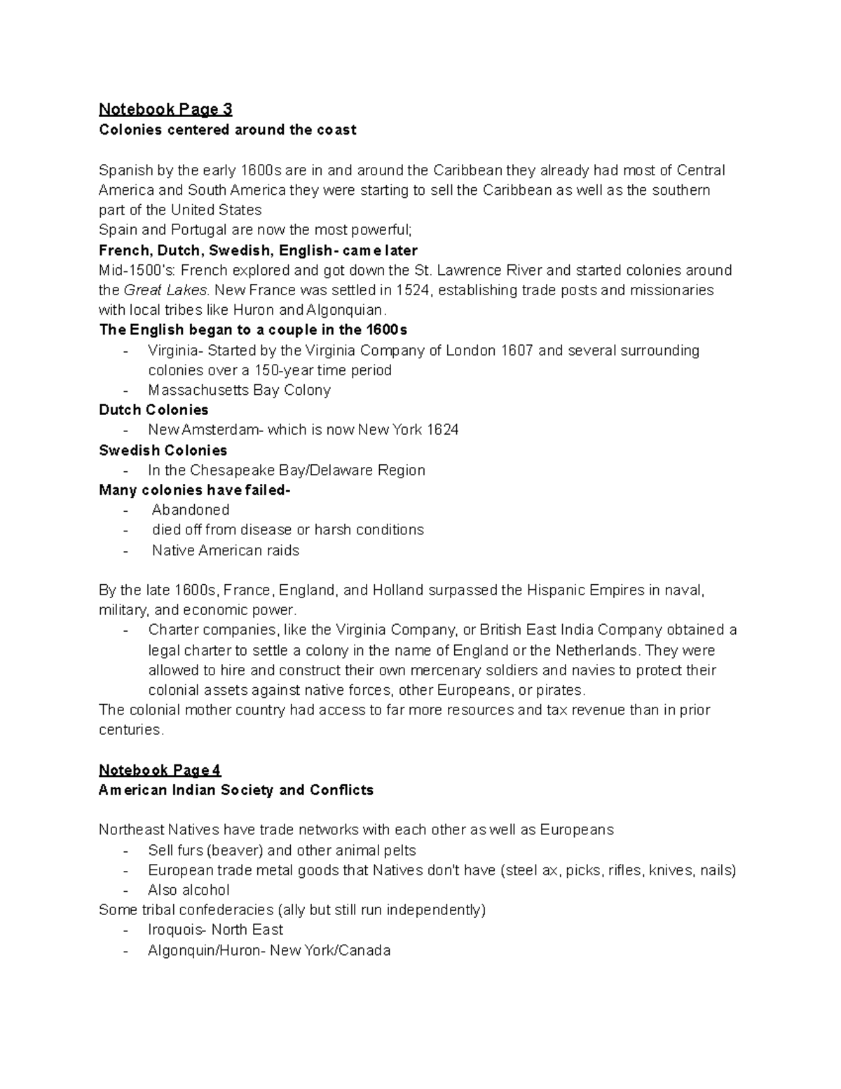 Apush Period 2 - Notebook Page 3 Colonies centered around the coast ...