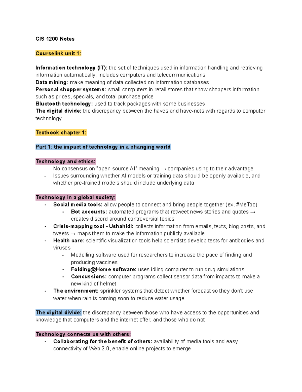 CIS 1200 Notes - Cis1200 chapter 1 - CIS 1200 Notes Courselink unit 1 ...