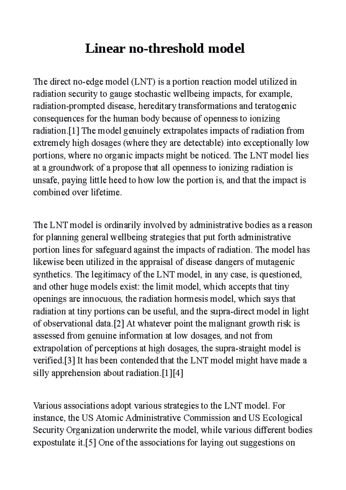 Linear no-threshold model - [1] The model genuinely extrapolates ...