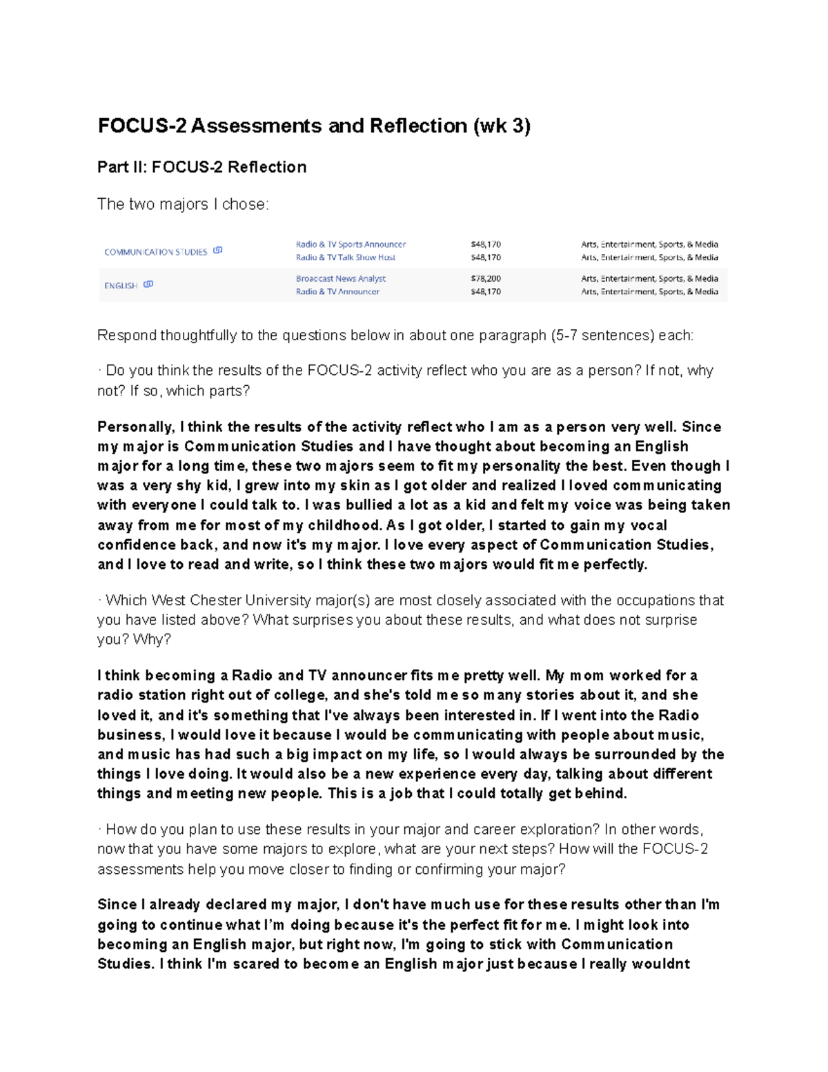 Focus-2 Assessments and Reflection (wk 3) - FOCUS-2 Assessments and ...