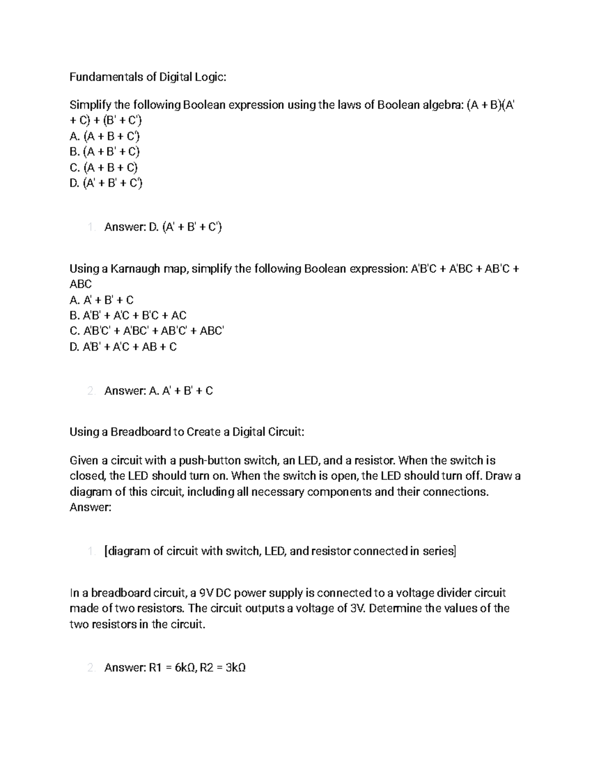 CS 250 Digital Logic Practice Problems - Fundamentals of Digital Logic: Simplify the following ...