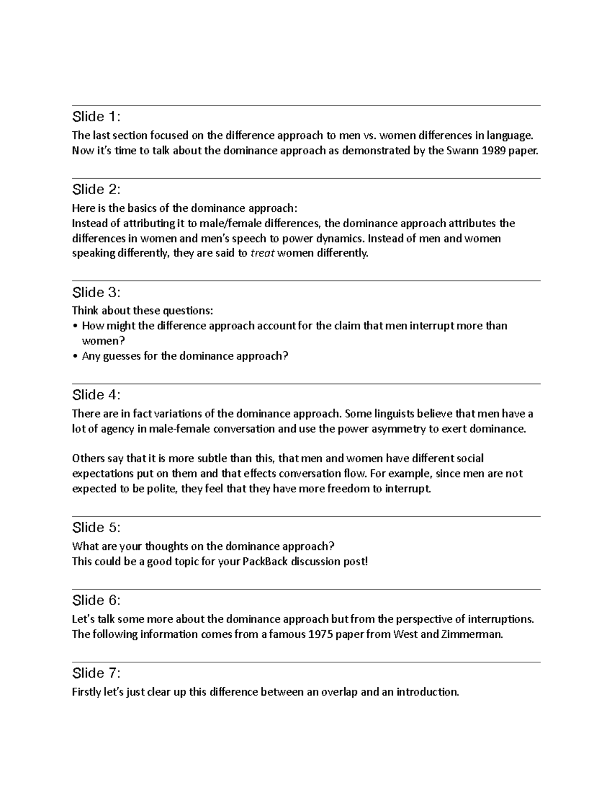 Dominance Approach Powerpoint Notes - Slide 1: The last sec*on focused ...