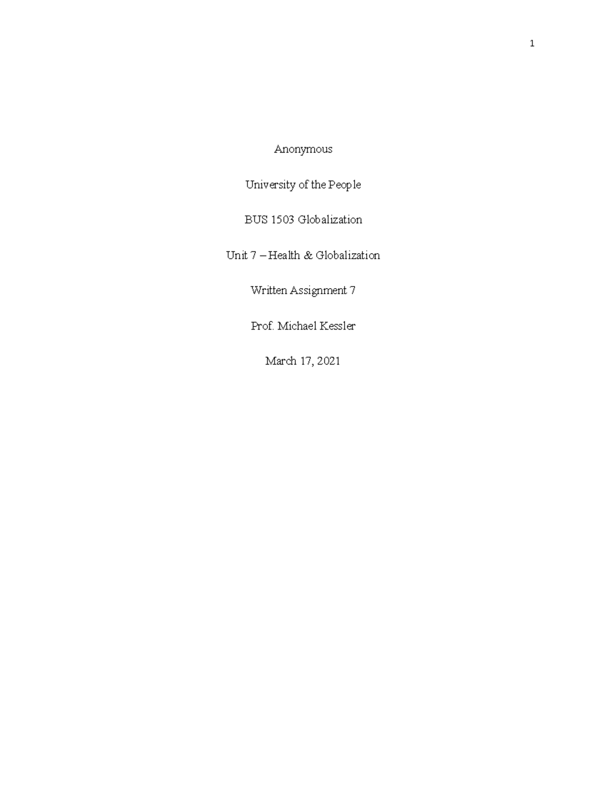 POLS1503-WA7 - Written assignment - Anonymous University of the People ...