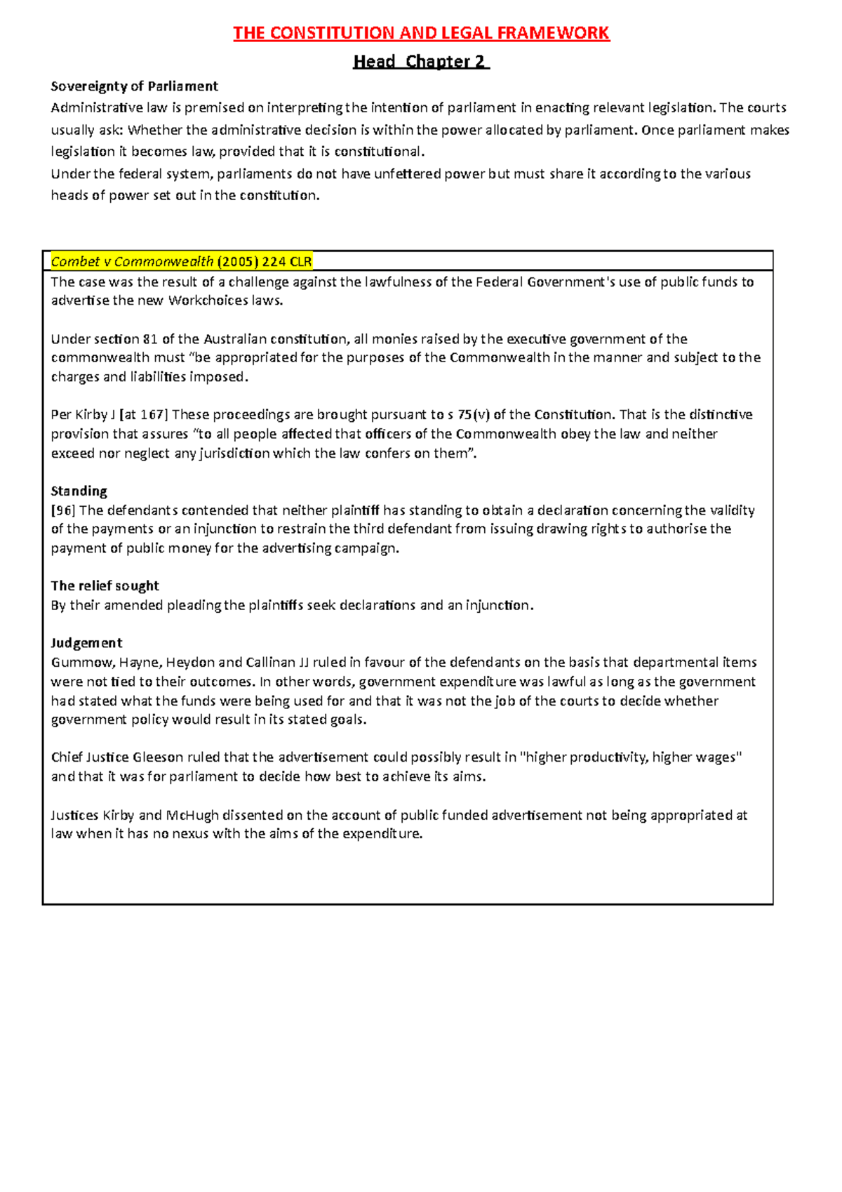 Admin Law Summary The Constitution And Legal Framework Head Chapter 2