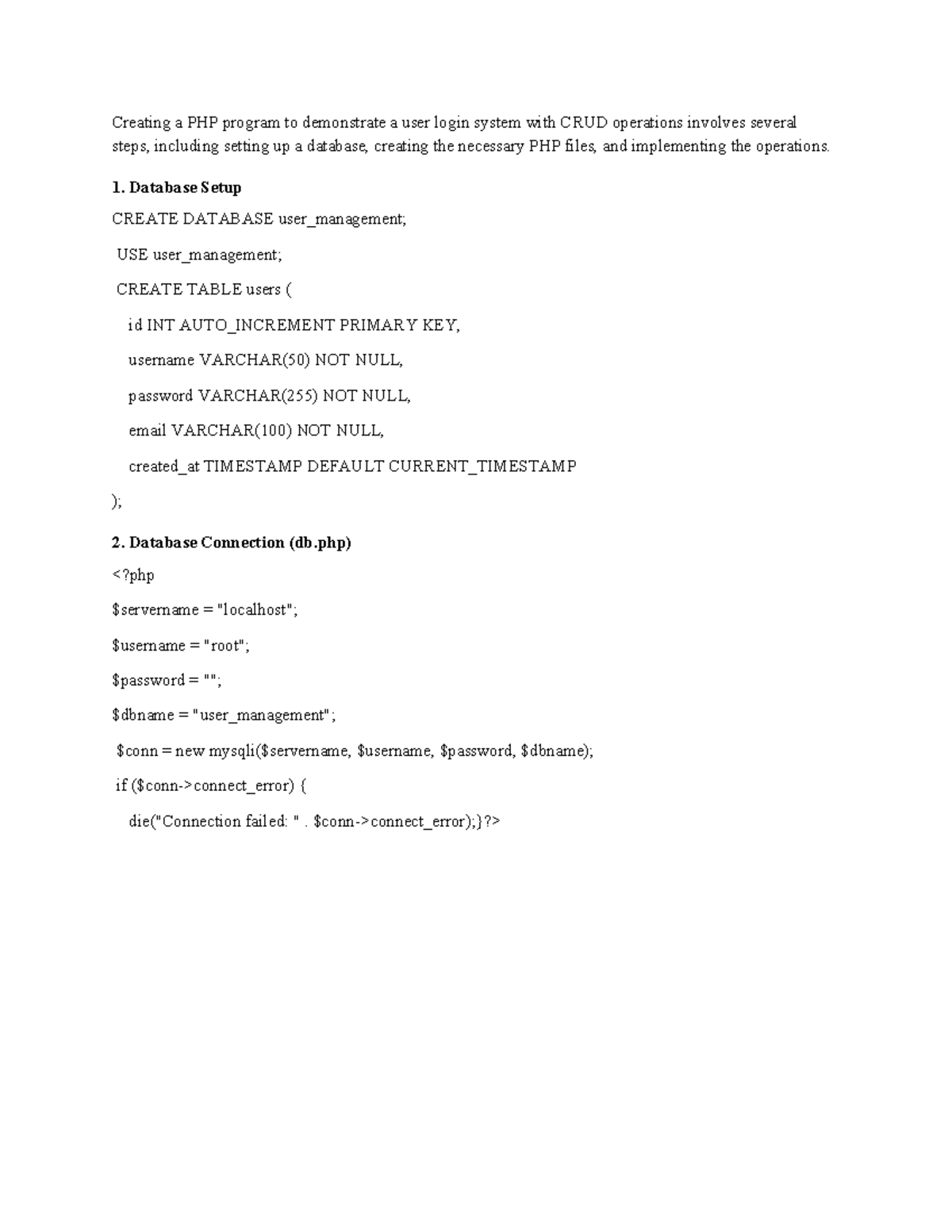 Crude Operations - Creating a PHP program to demonstrate a user login ...