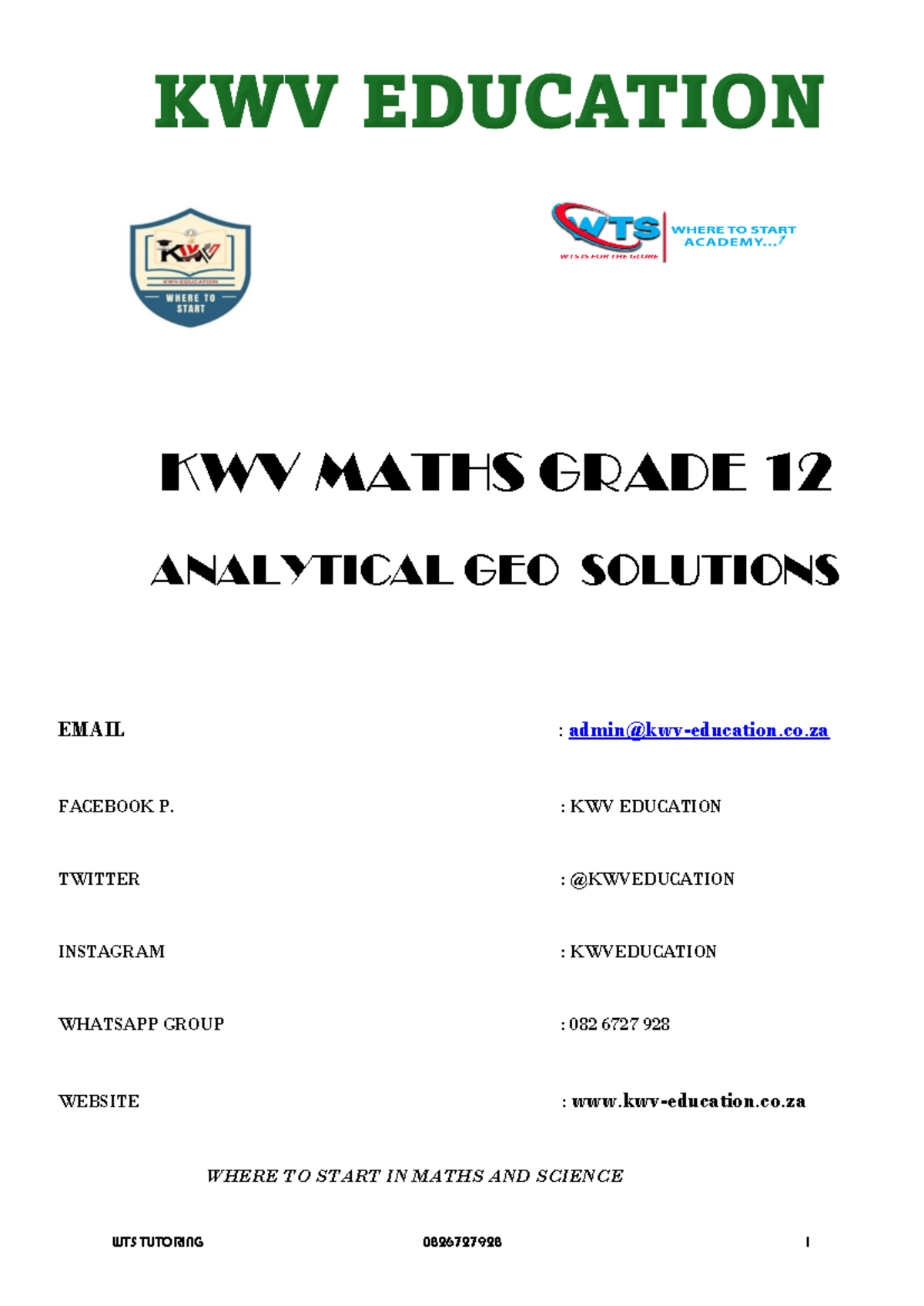 KWV 12 Maths Analytical GEO Solutions - KWV MATHS GRADE 12 ANALYTICAL ...