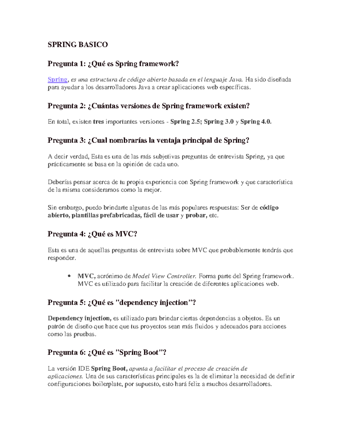 Conocimientos de Spring - SPRING BASICO Pregunta 1: ¿Qué es Spring ...