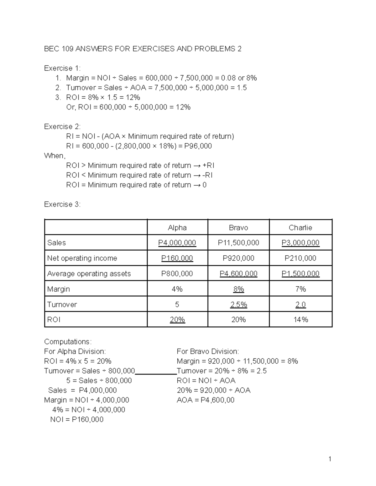 Financial Management - BEC 109 ANSWERS FOR EXERCISES AND PROBLEMS 2 ...