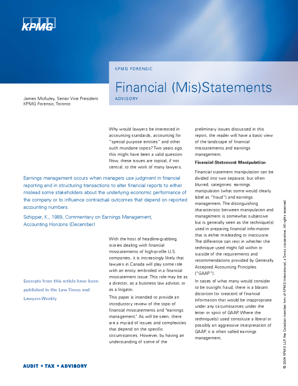 KPMG Financial (Mis) statements - K P M G F O R E N S I C Financial ...