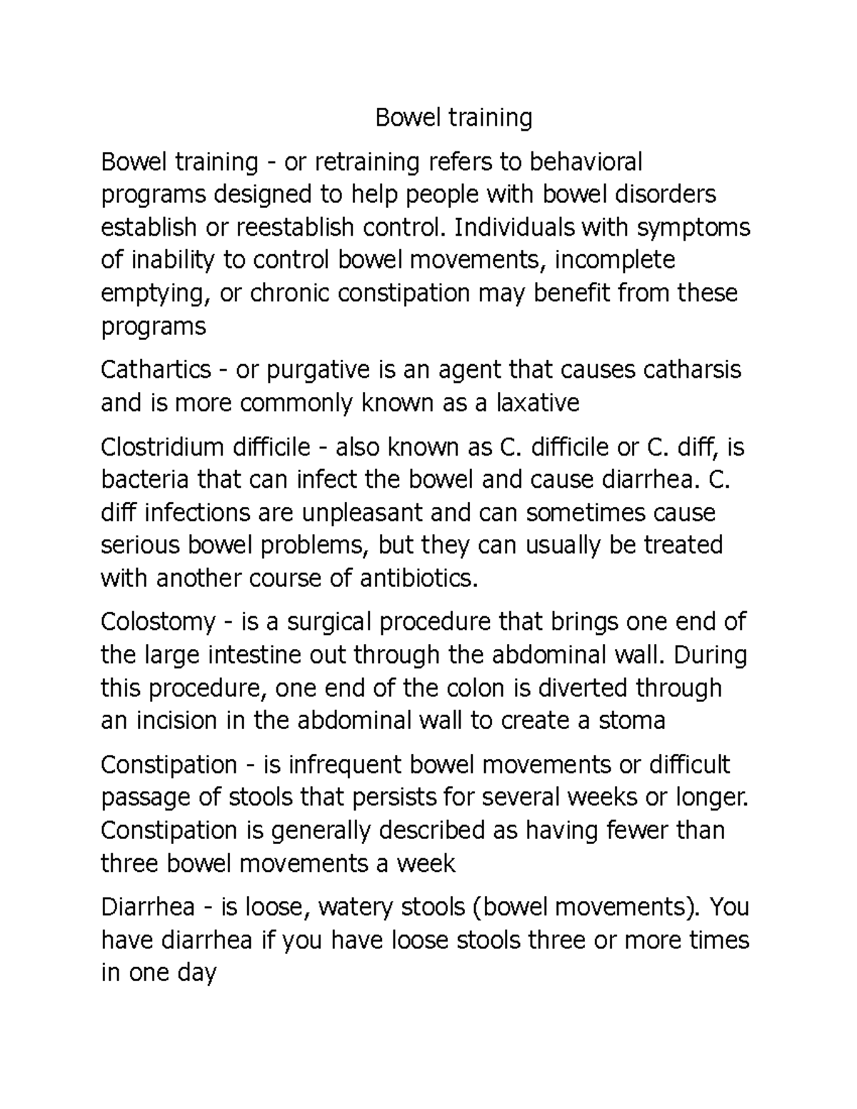 Bowel training - Lecture notes 12 - Bowel training Bowel training - or ...