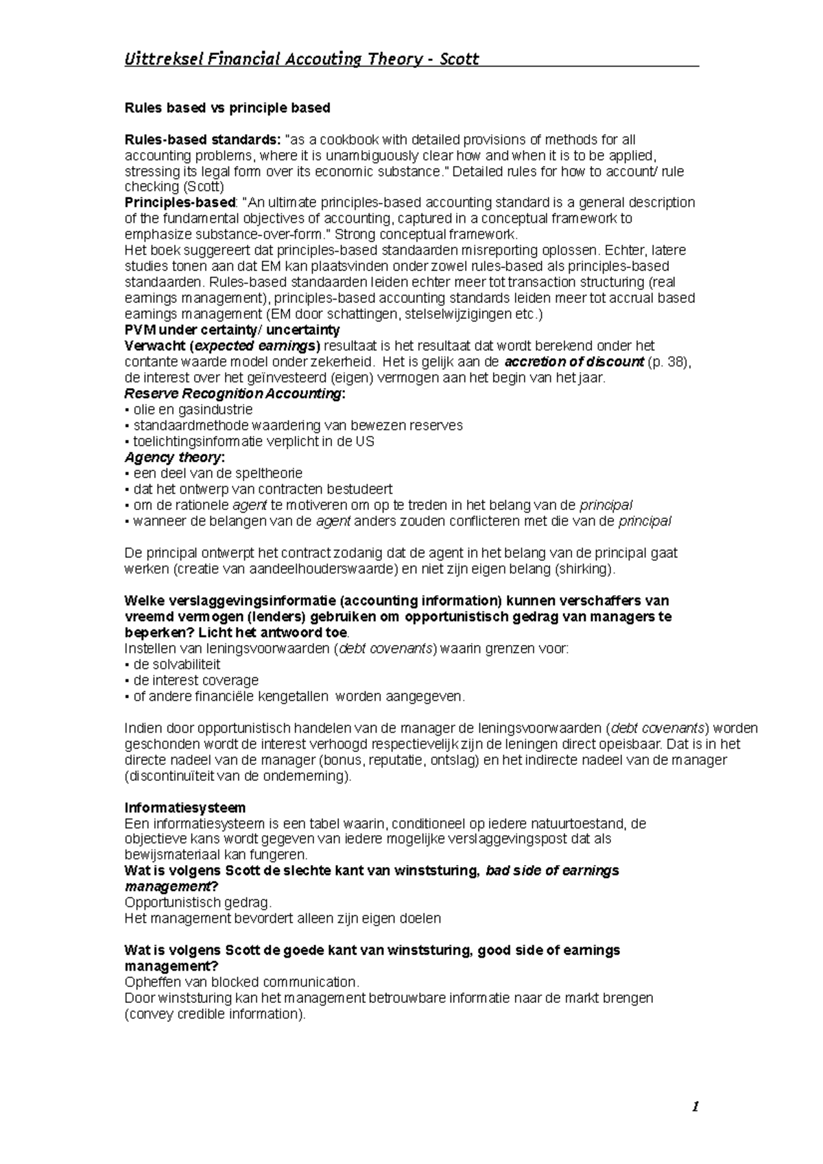 Financial accounting theory samenvatting - Rules based vs principle ...