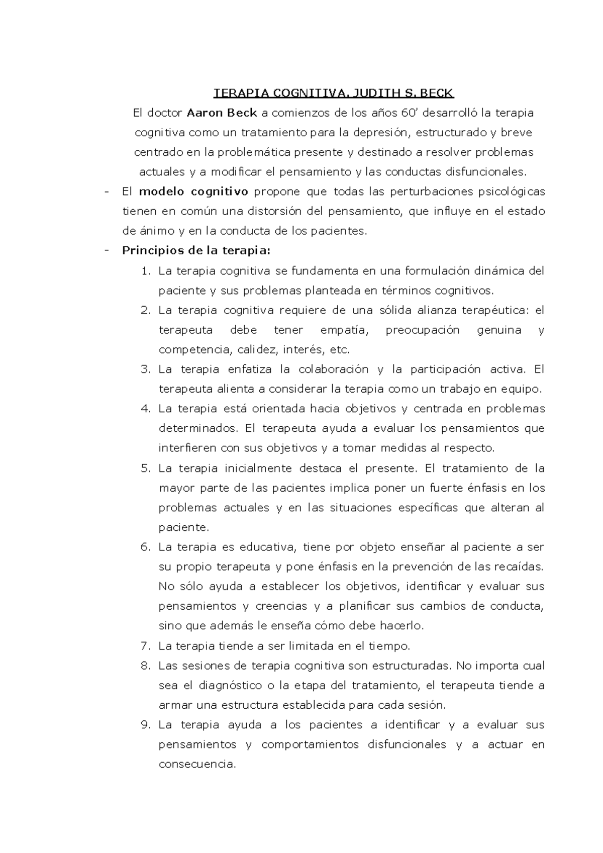 Corrientes II. Cognitiva - TERAPIA COGNITIVA. JUDITH S. BECK El doctor ...
