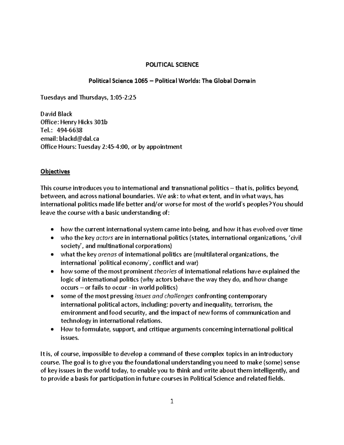 POLI 1065 outline 19 - syllabus - POLITICAL SCIENCE Political Science ...