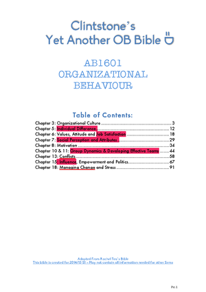 OB Notes (Cheat Sheet Table) - Chapter 1 - Organizational Behaviour ...