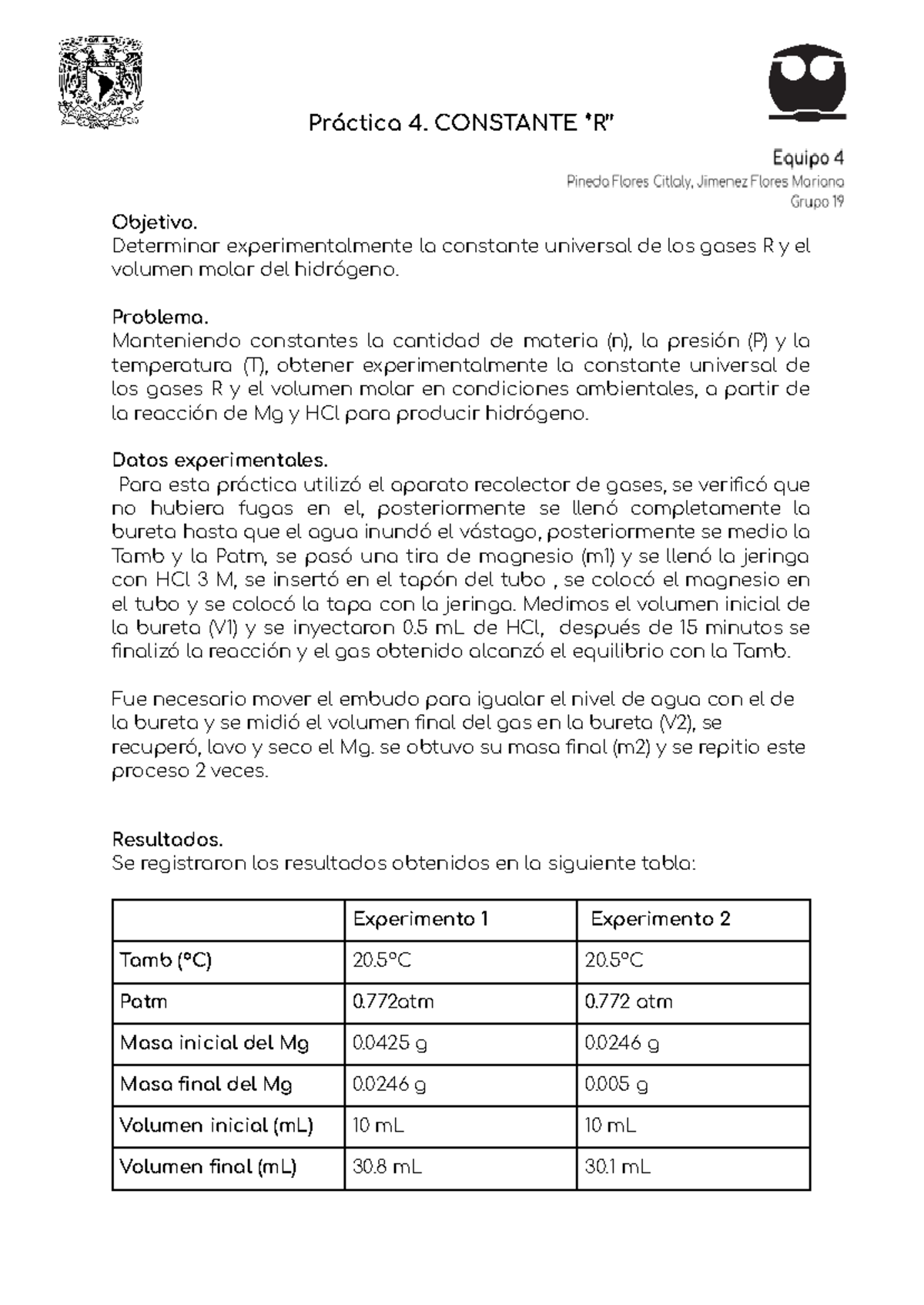 P4. Constante R - Práctica 4. Masa molar - Práctica 4. CONSTANTE ‘’R ...