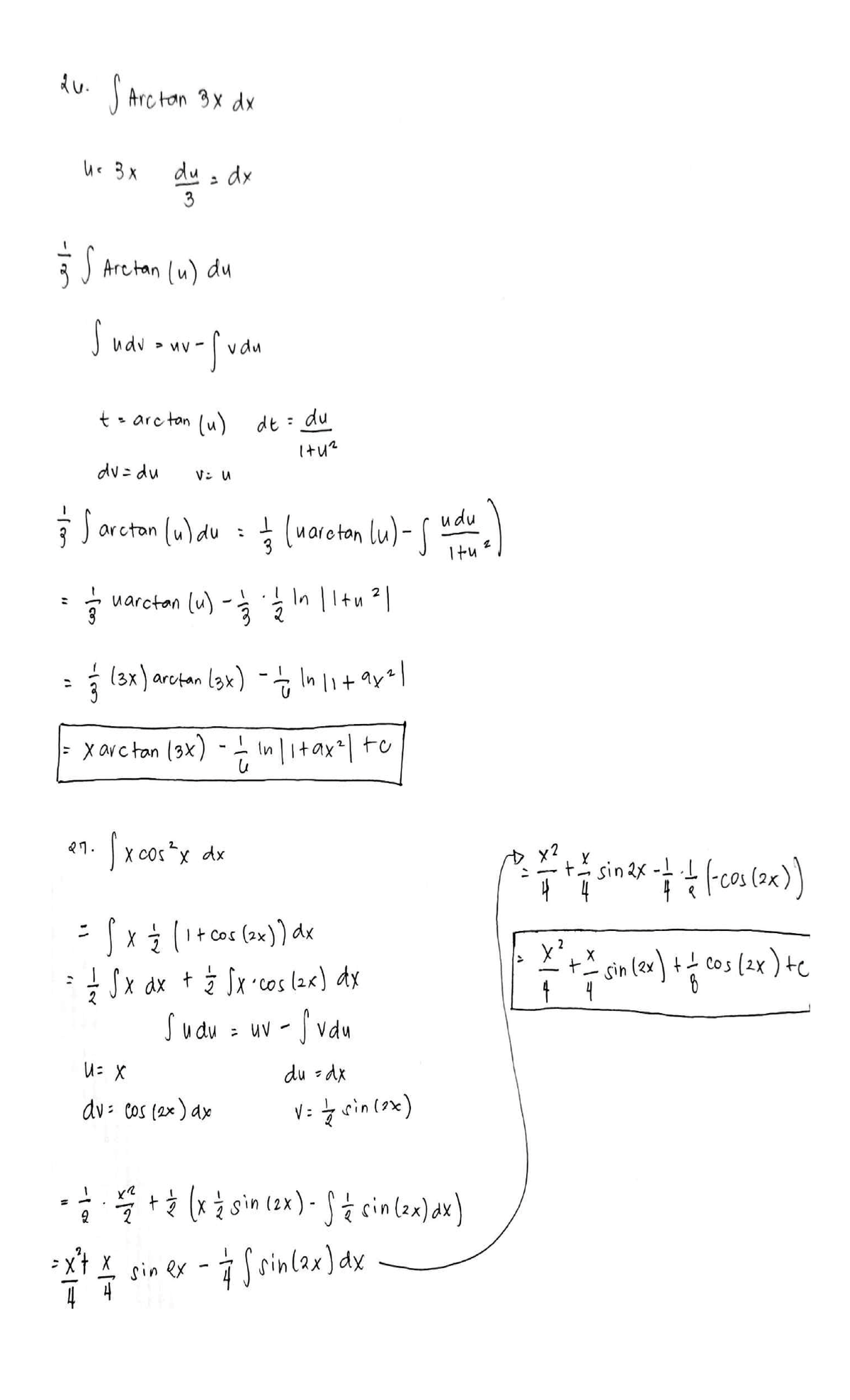 Calc homework - calc 2 ass - 2u. SArcton 3x dx us 3x du, dx 3 I 3 S Aretan (u) du Sudv "uv-fuan ...