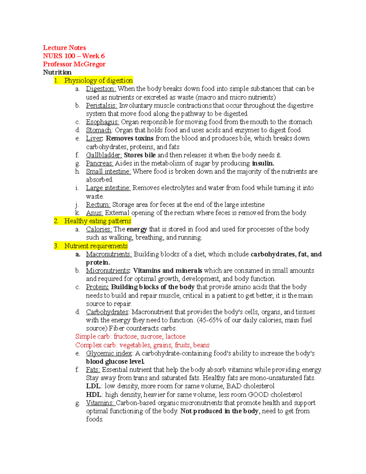 NURS 100 - Week 6 - Lecture Notes - Lecture Notes NURS 100 – Week 6 ...