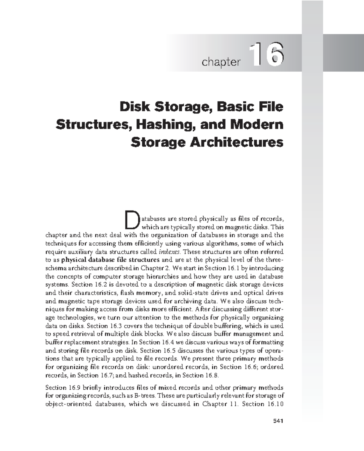 Chapter 16 Modern Storage Architectures - chapter 16 Disk Storage, Basic File Structures ...
