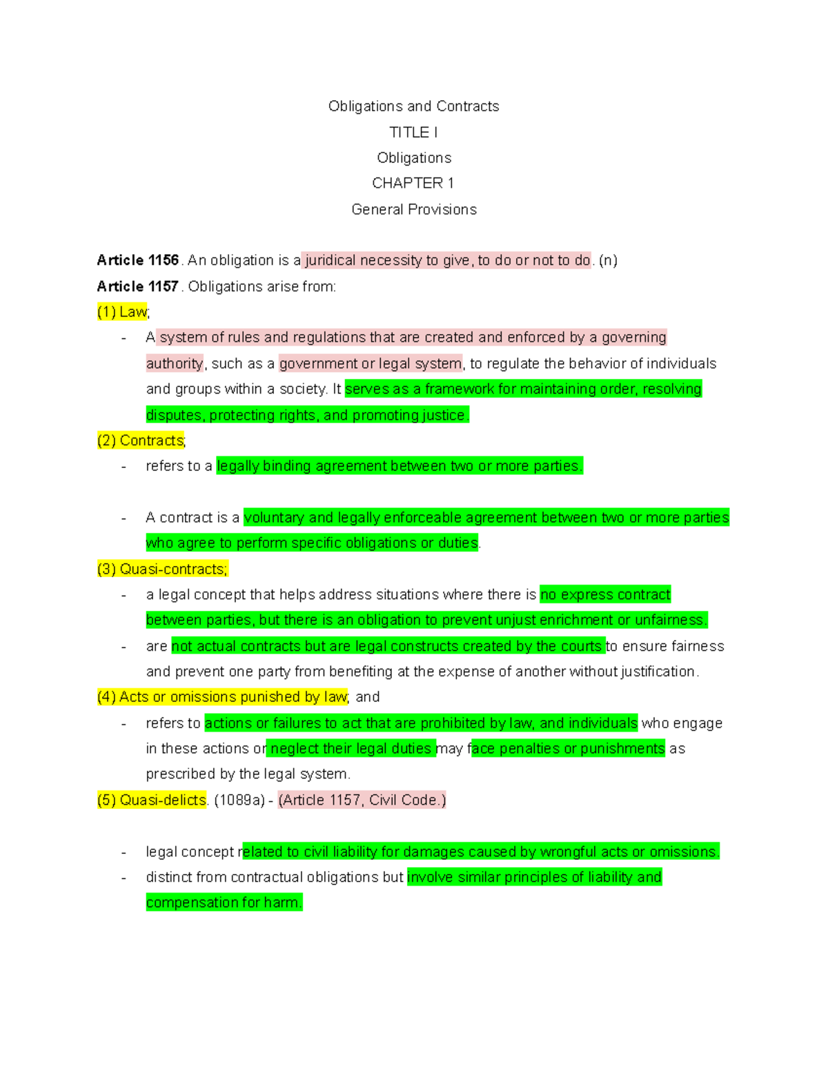 Coblaw Reviewer Article 1156-1182 - Obligations and Contracts TITLE I Obligations CHAPTER 1 ...