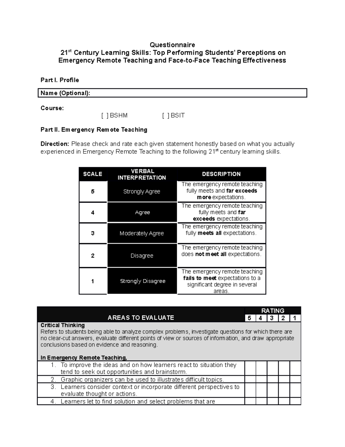 ABM121 Group 4 Questionnaire - Questionnaire 21 st Century Learning ...
