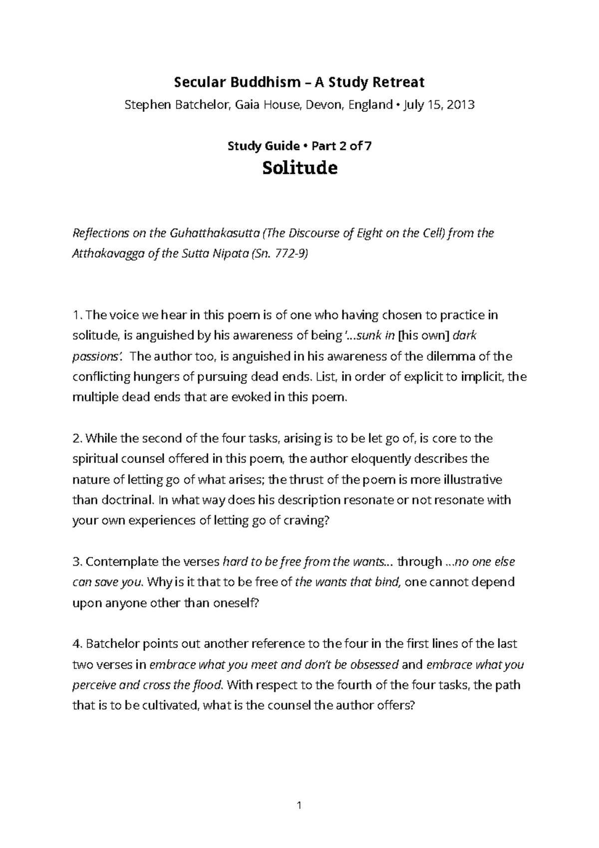 2 of 7 Solitude study guide - Secular Buddhism – A Study Retreat ...