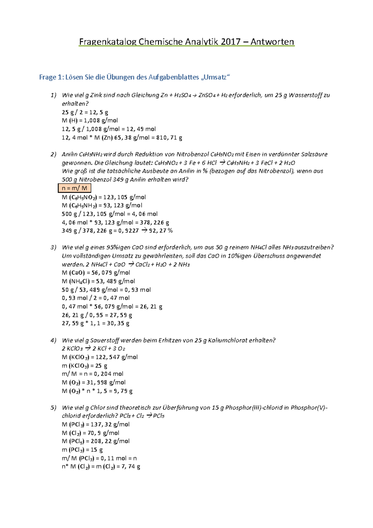 Fragenkatalog Chemische Analytik 2017 Antworten - Fragenkatalog Chemische Analytik 2017 3 ...